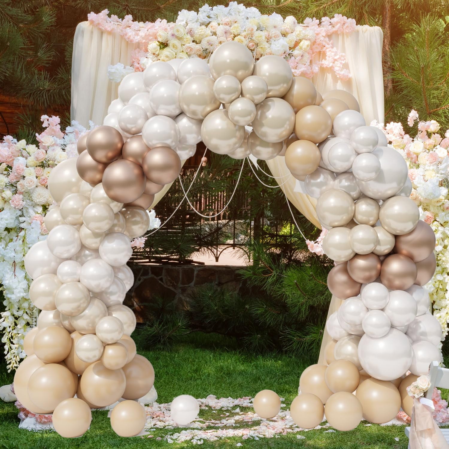 Pearl White Double Stuffed Arch Metallic Champagne Garland Neutral Arch ...