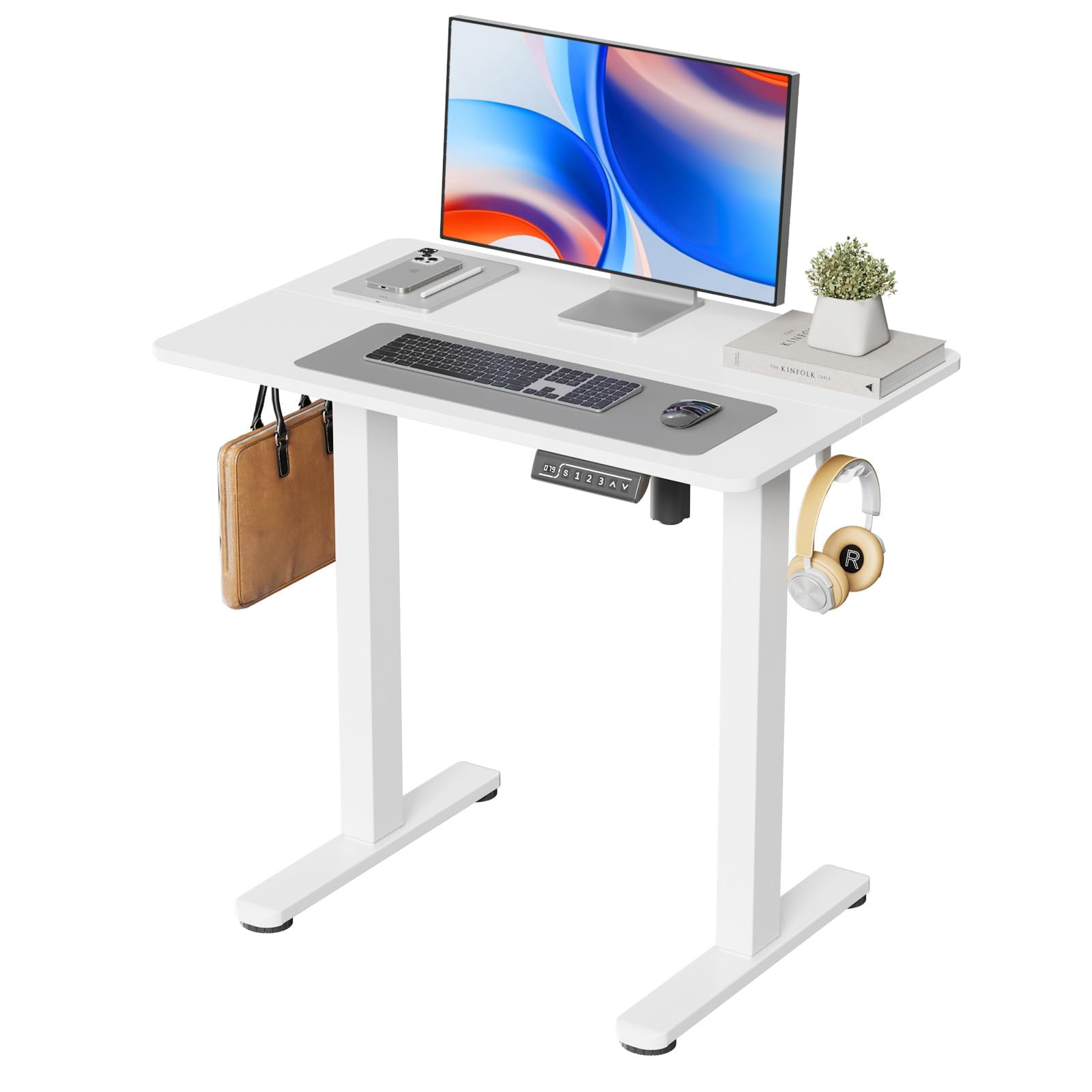 Pearl White Electric Standing Desk 40x20 Inch Height Adjustable Sit ...