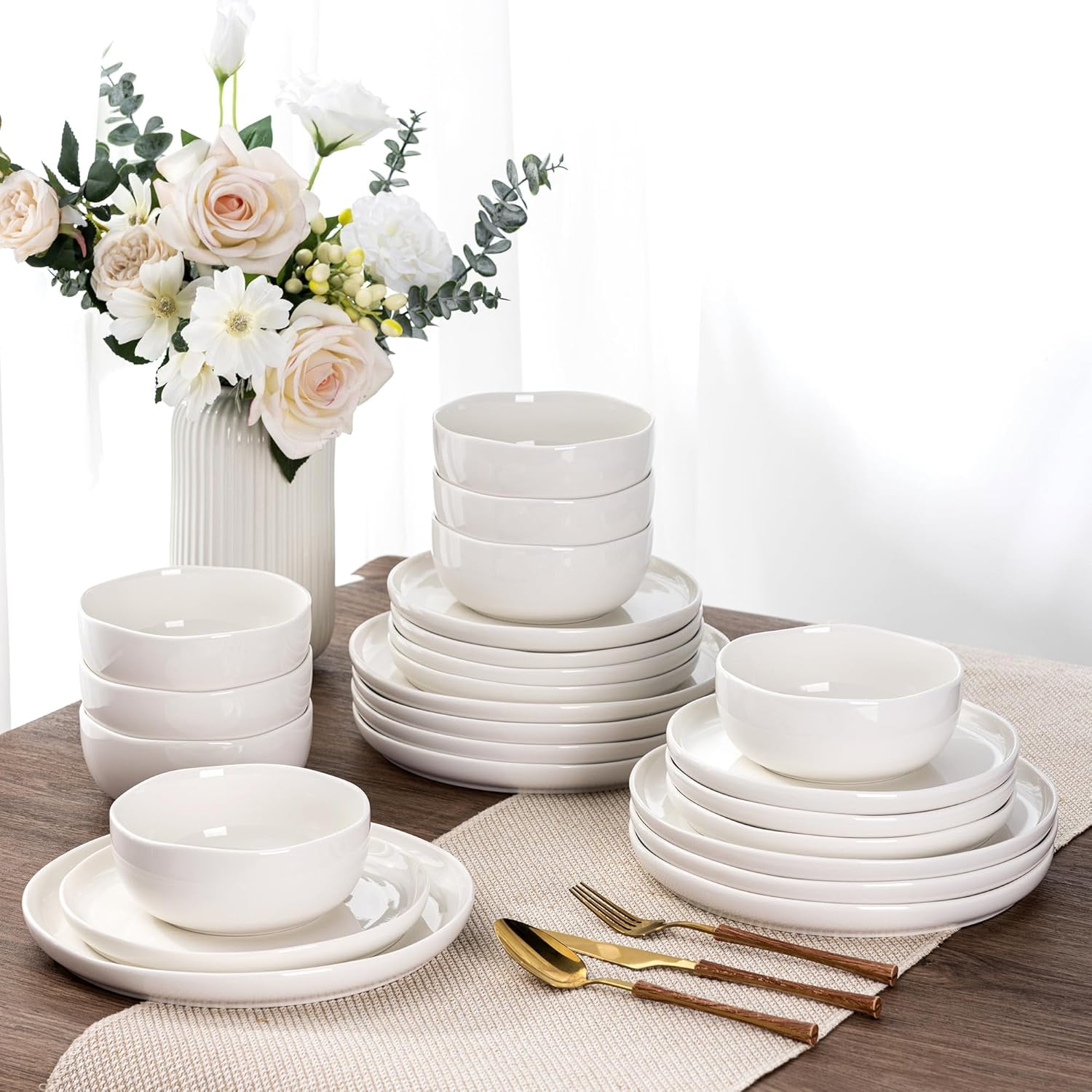 Pearl White Handcrafted Wave Design Lead Free Ceramic Dinnerware 24 ...