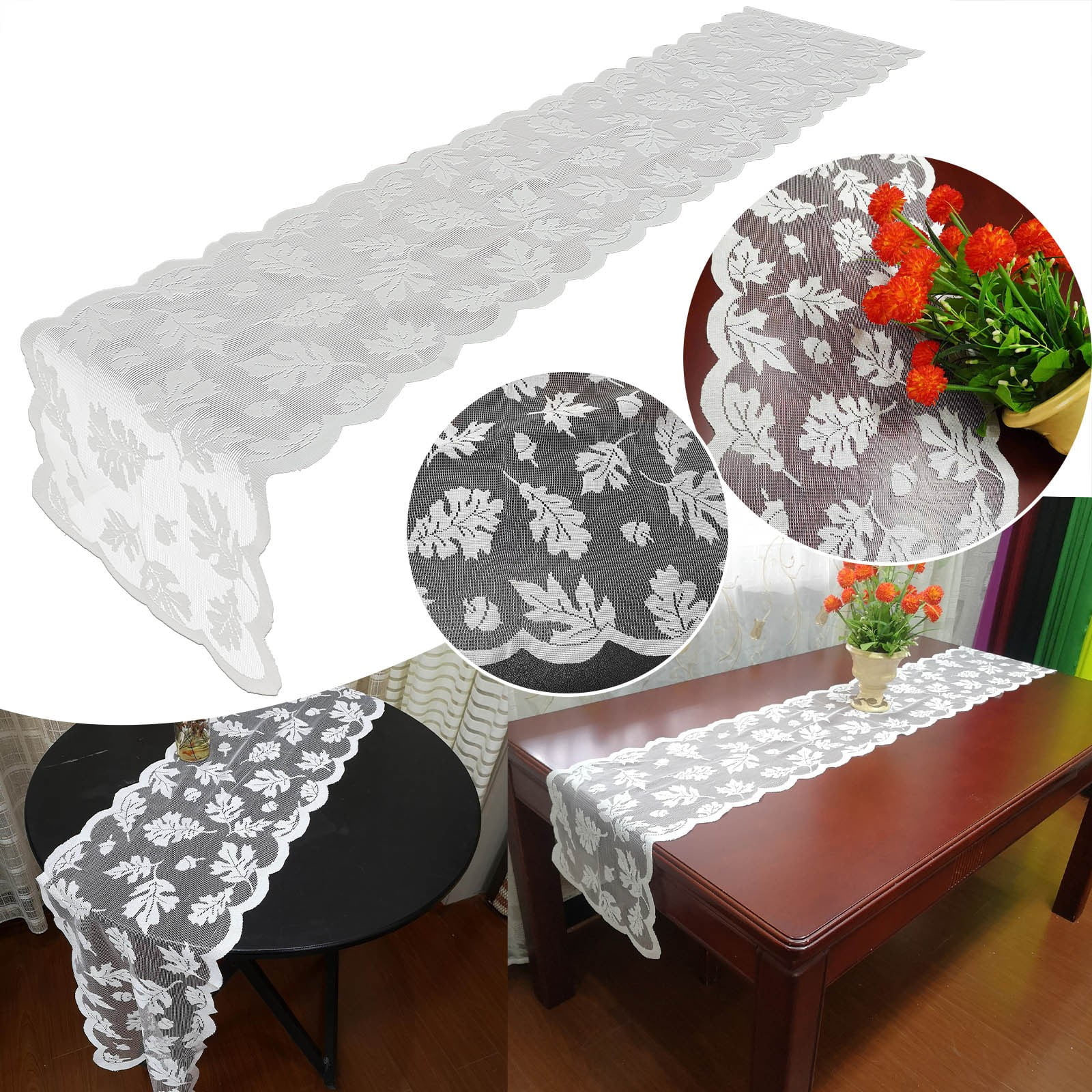 Pearl White Maple Leaf Lace Tablecloth For Buffet Table Parties Holiday ...