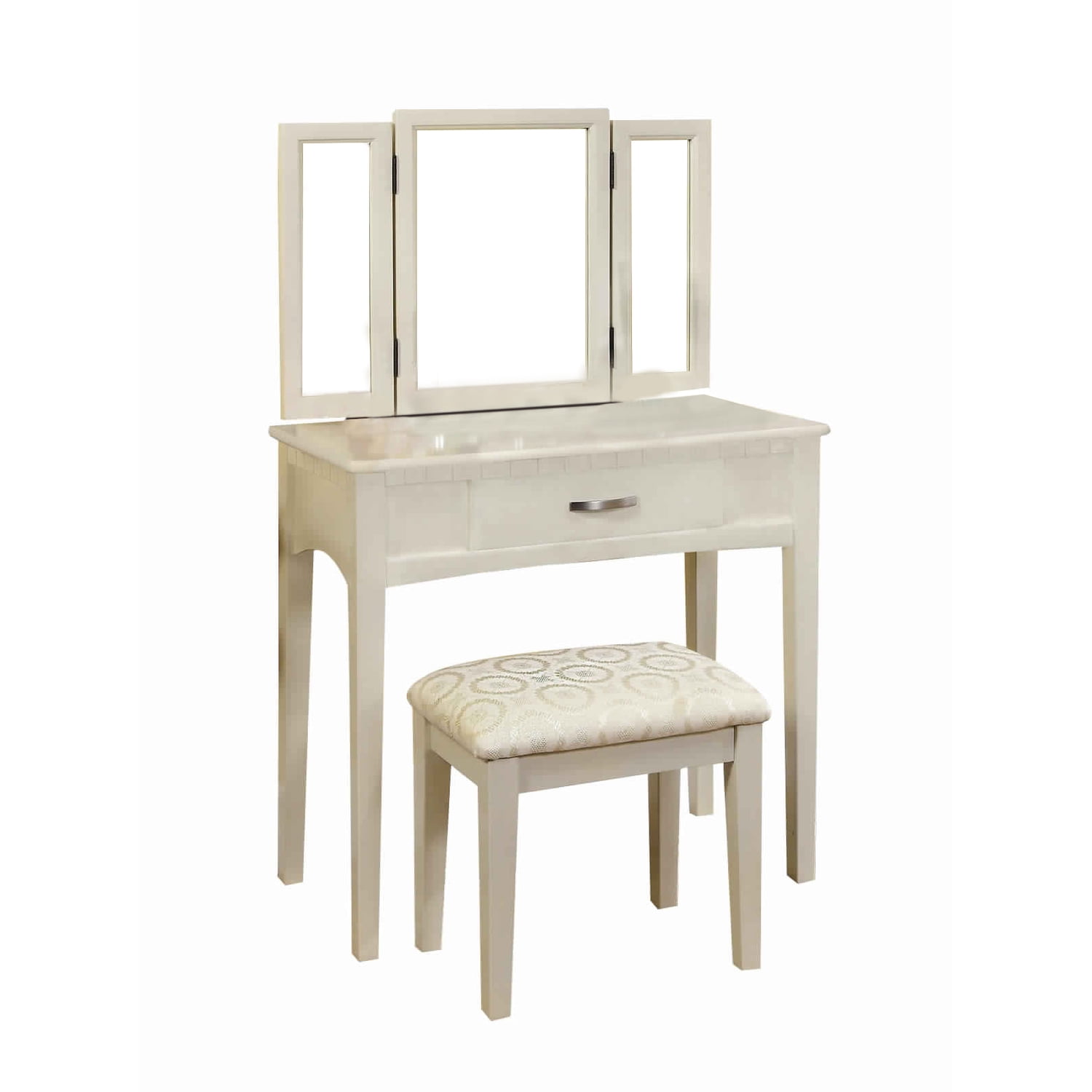 Pearl White Transitional Vanity Table With A Stool, White Finish ...