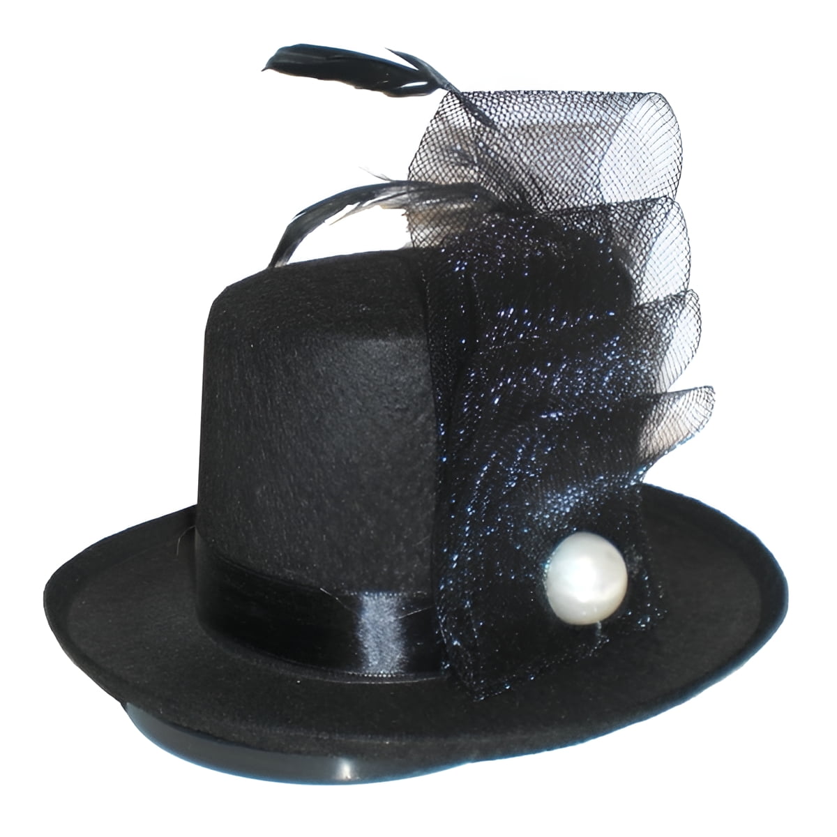 Pearl and Feather Black Mini Top Hat Headband,One Size - Walmart.com