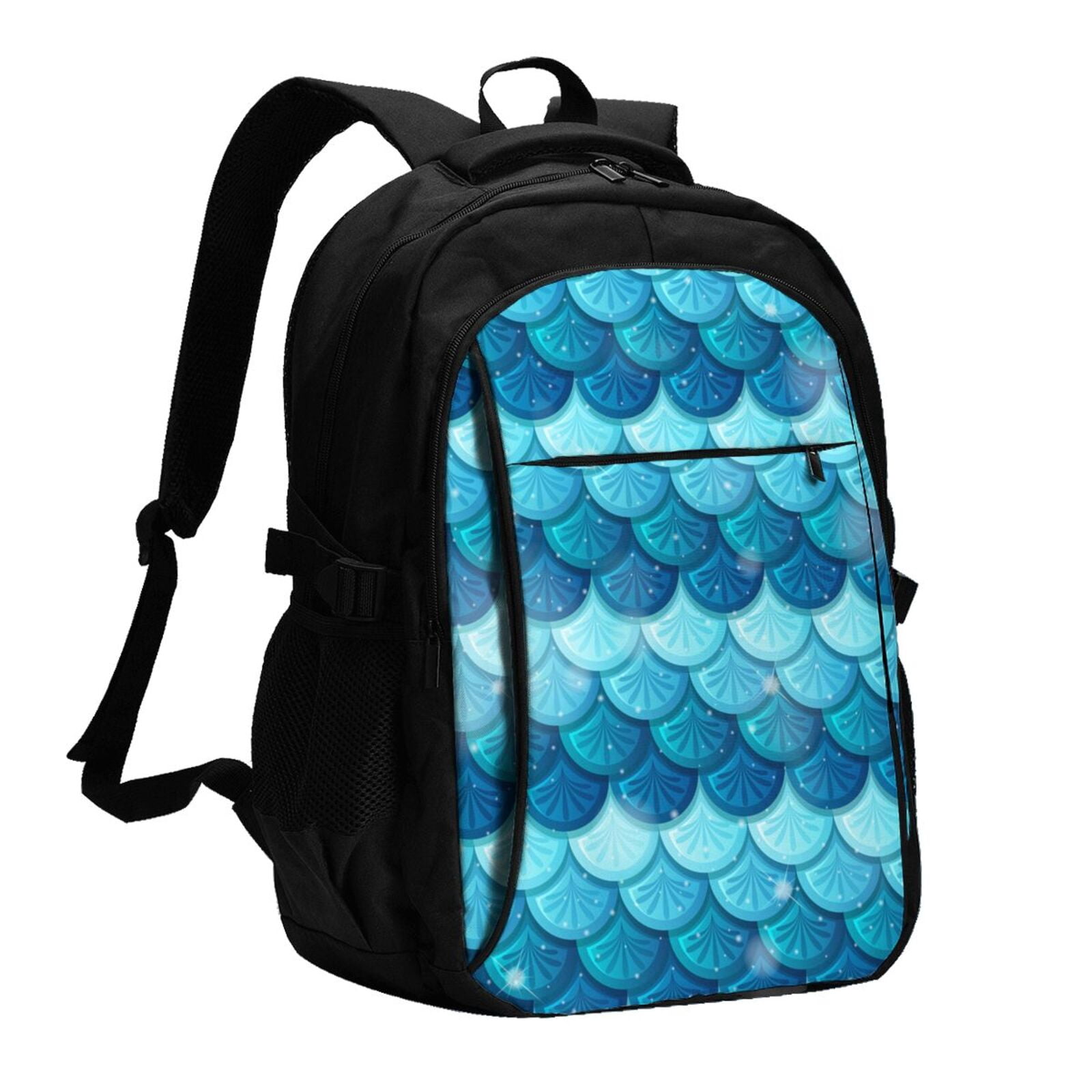 Pearlescent Mermaid Scales Fish Scale Laptop Backpack with USB Charging ...