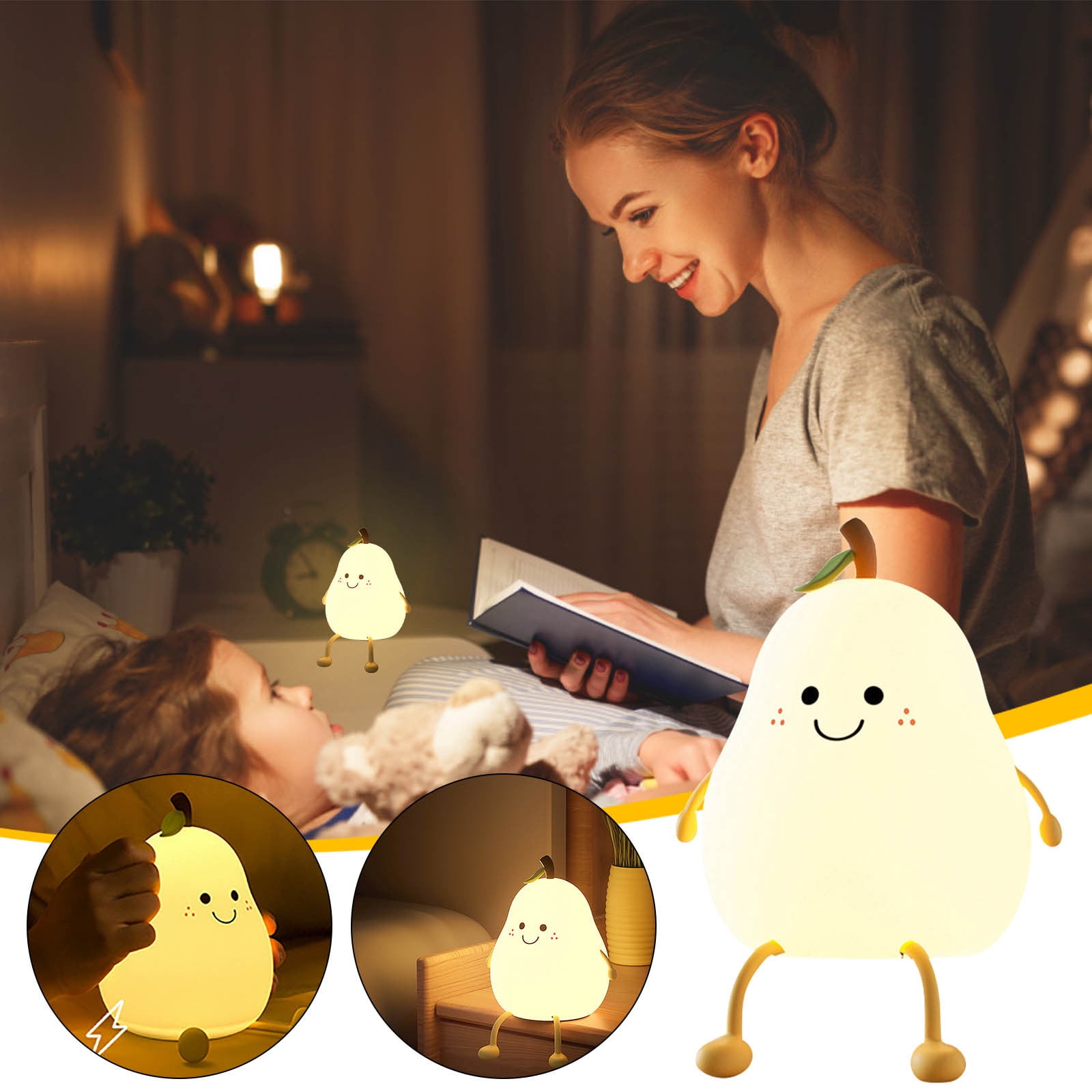 Pearlight for Soil,Led Children Night Light,Cute Smile Pear-Shape Night ...