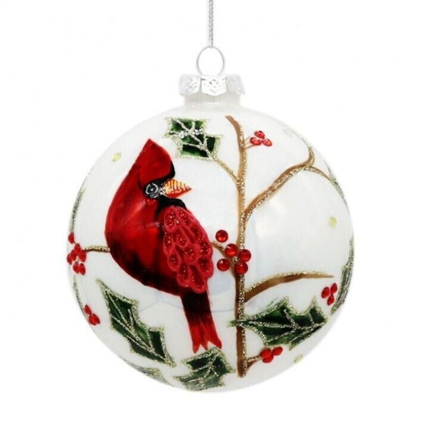 Pearlized CARDINAL & HOLLY Glass Ball Christmas Ornament, by Regency ...