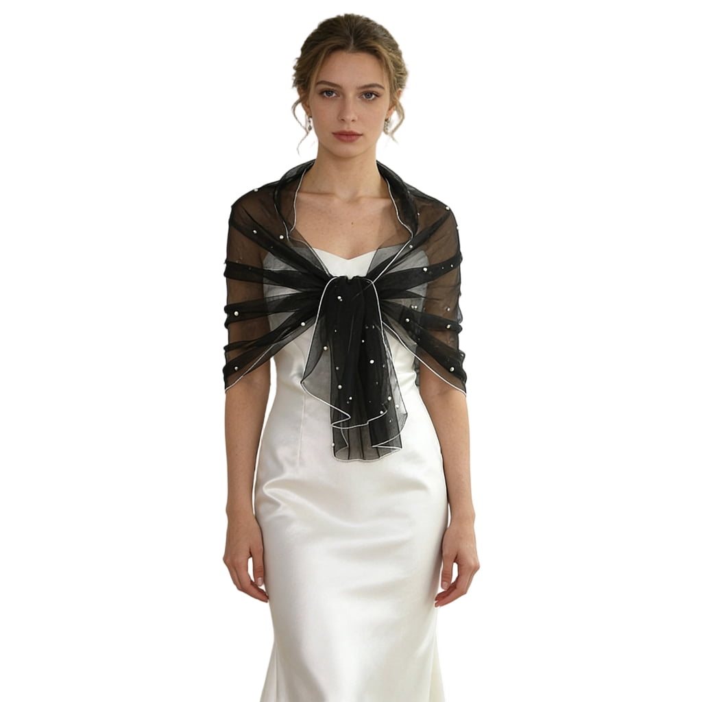 Pearls Beaded Scarf Shawl Wrap Sheer Shrug Shoulder Cover for Wedding ...