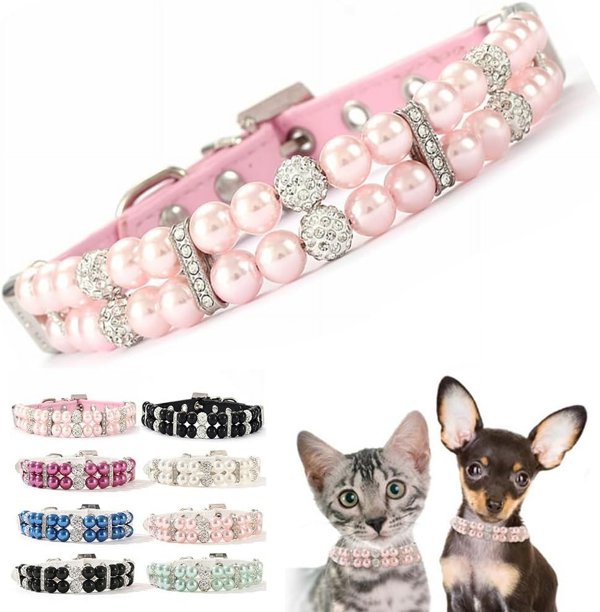 Pearls Collar for Small Dogs, Rhinestone Crystal Bling Luxury Beaded ...