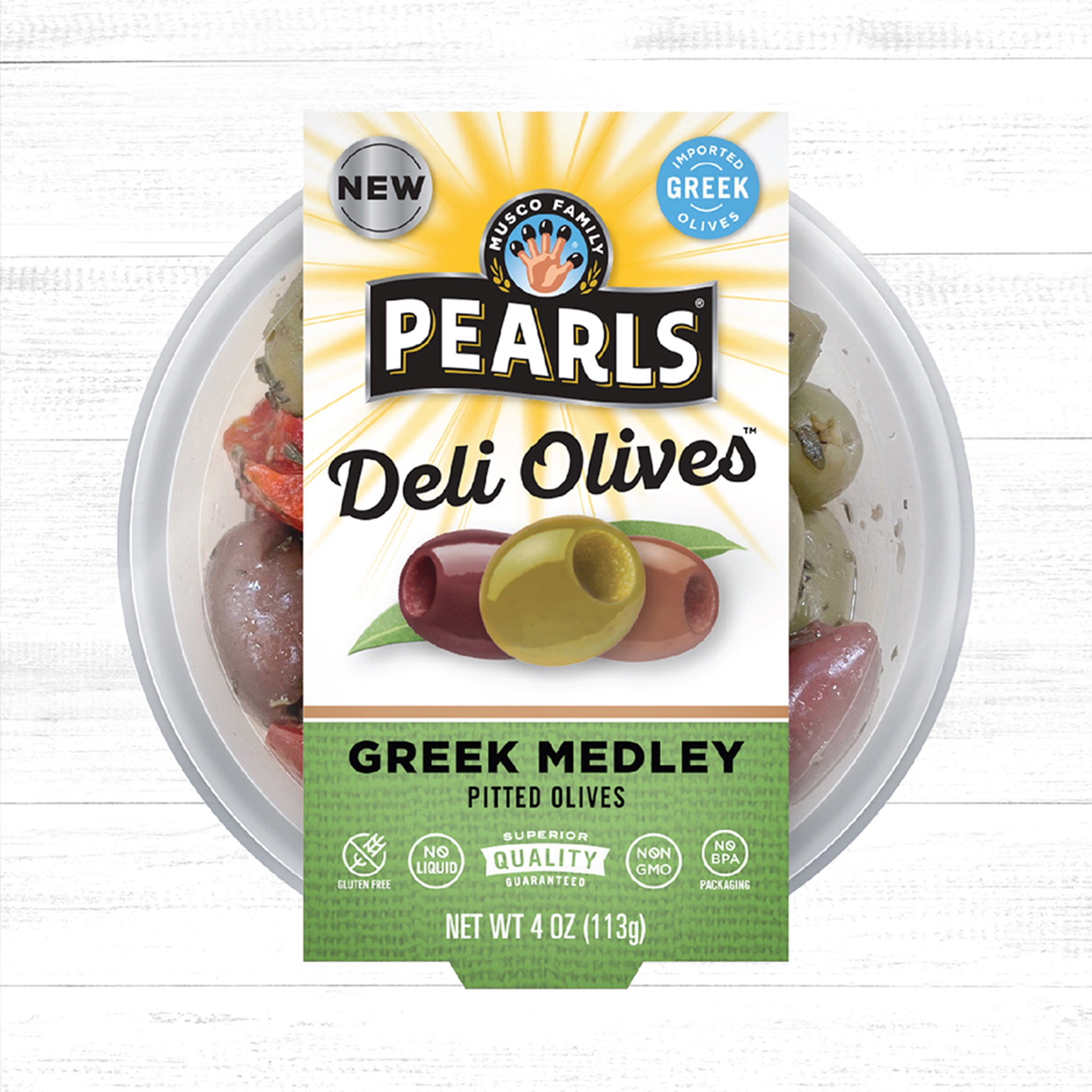 Pearls Deli Olives Greek Medley Pitted Olives 4oz Tub, Tray of 6. Major ...