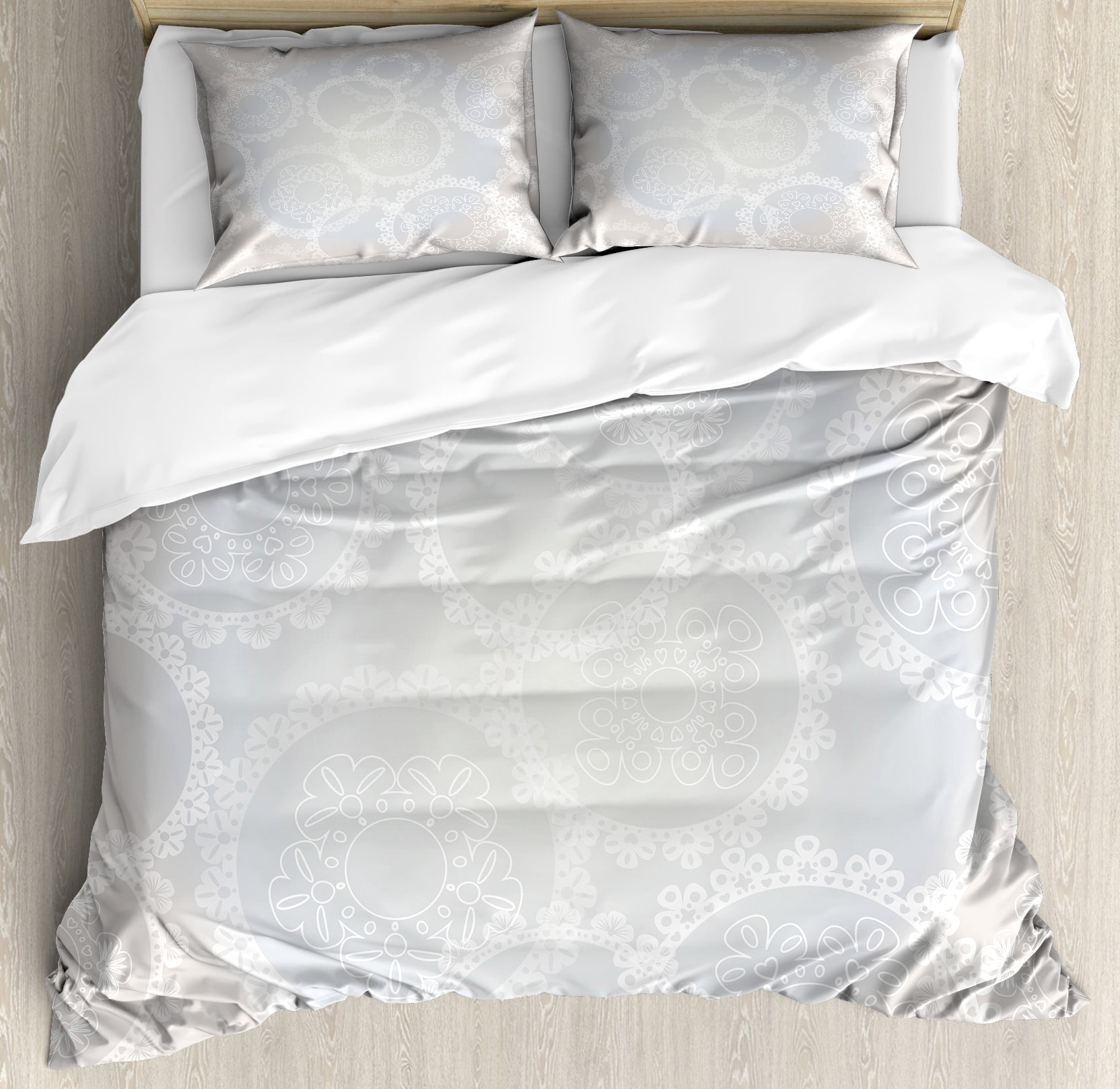 Pearls Duvet Cover Set, Circles Lace Doily Pattern Modern and Romantic ...