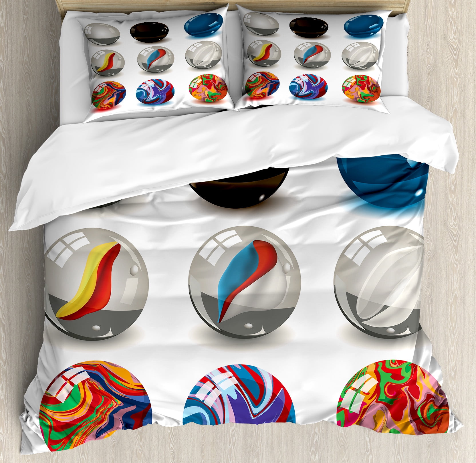 Pearls Duvet Cover Set, Composition of Different Marbles with Glass and ...
