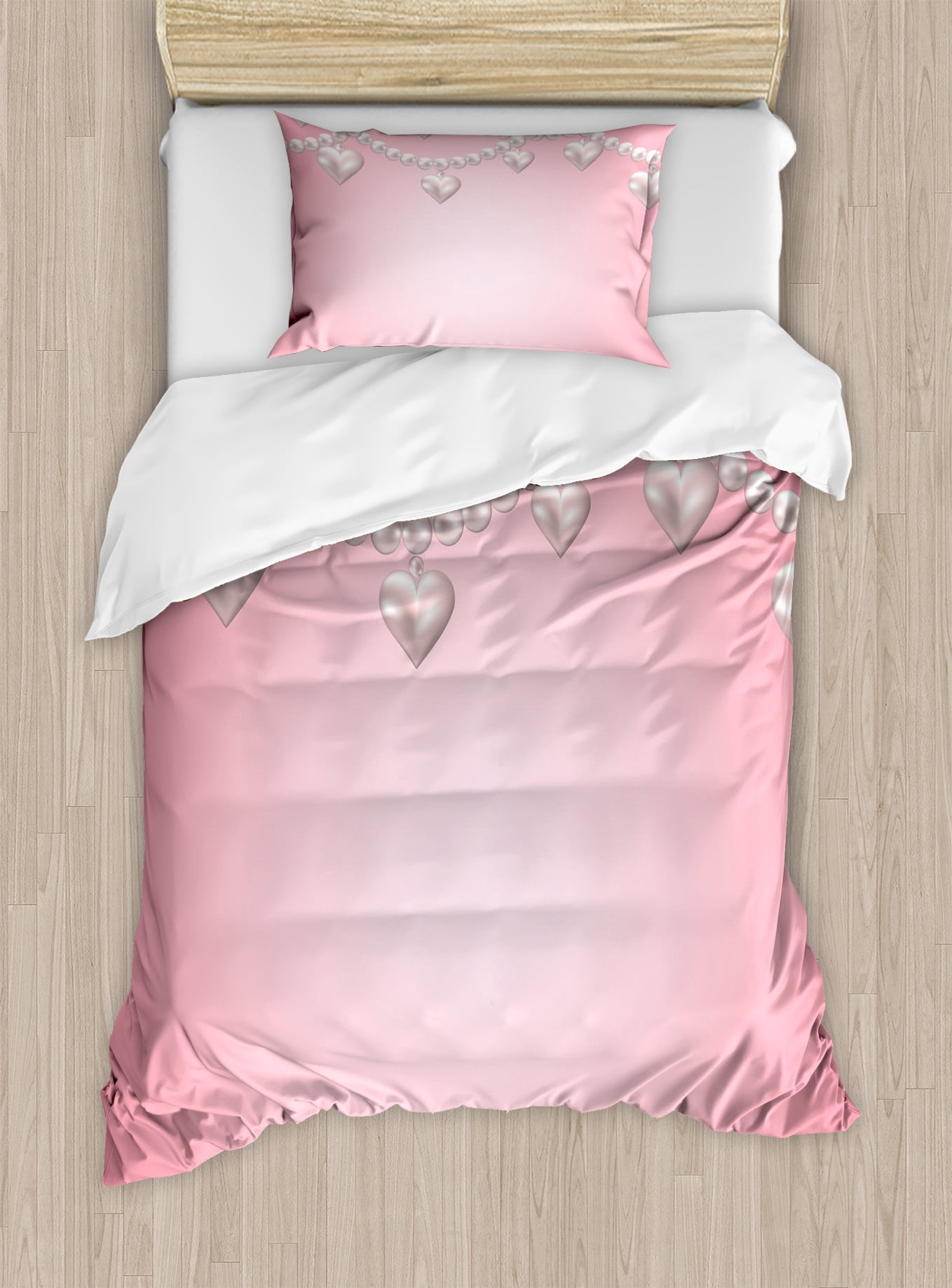 Pearls Duvet Cover Set, Heart Pearl Necklace Design Vintage Style ...