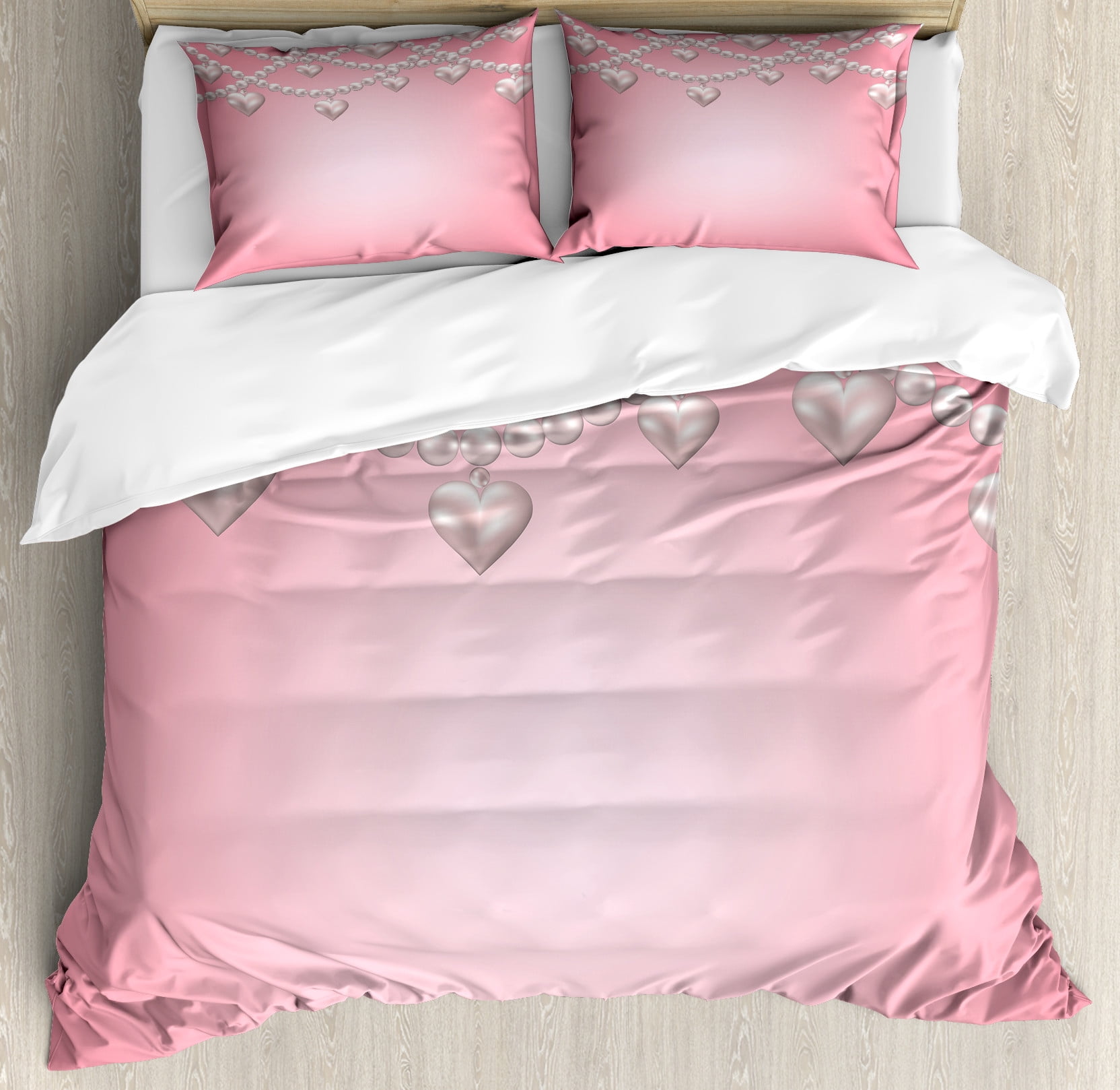 Pearls Duvet Cover Set, Heart Pearl Necklace Design Vintage Style ...