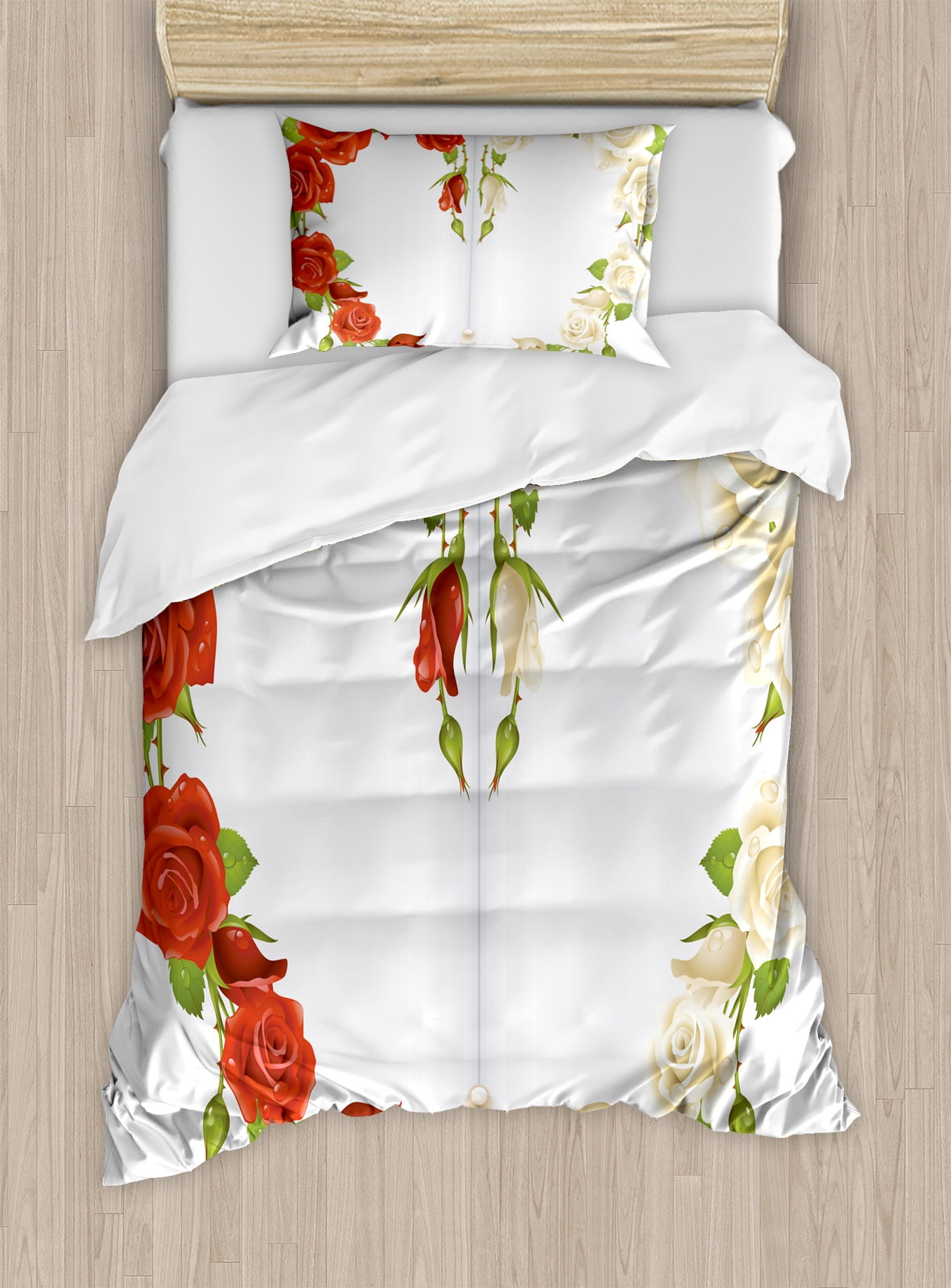 Pearls Duvet Cover Set, Roses in the Shape of Heart Bouquet Romance ...