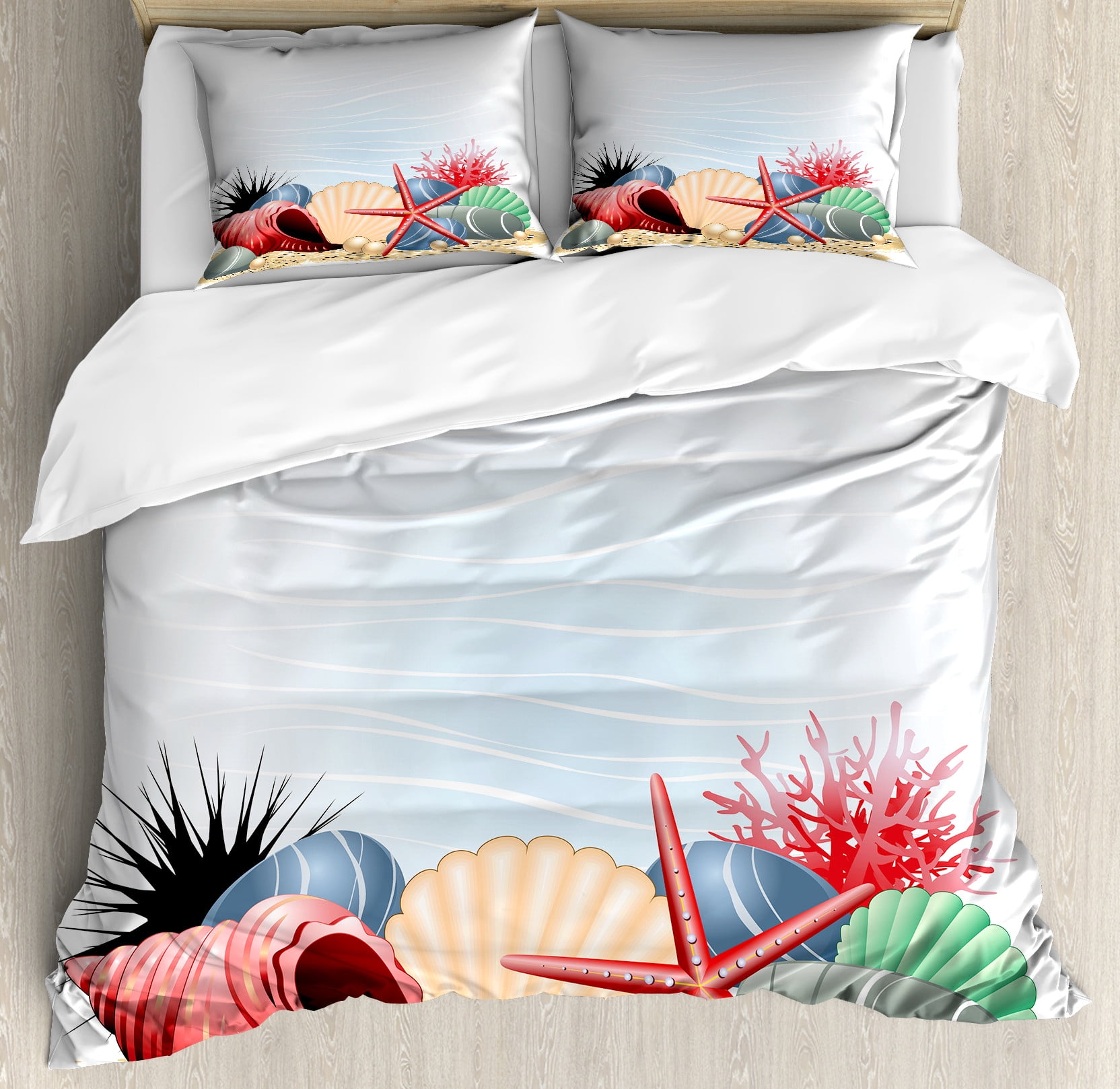 Pearls Duvet Cover Set, Seashells Starfish and Coral Underwater Life ...