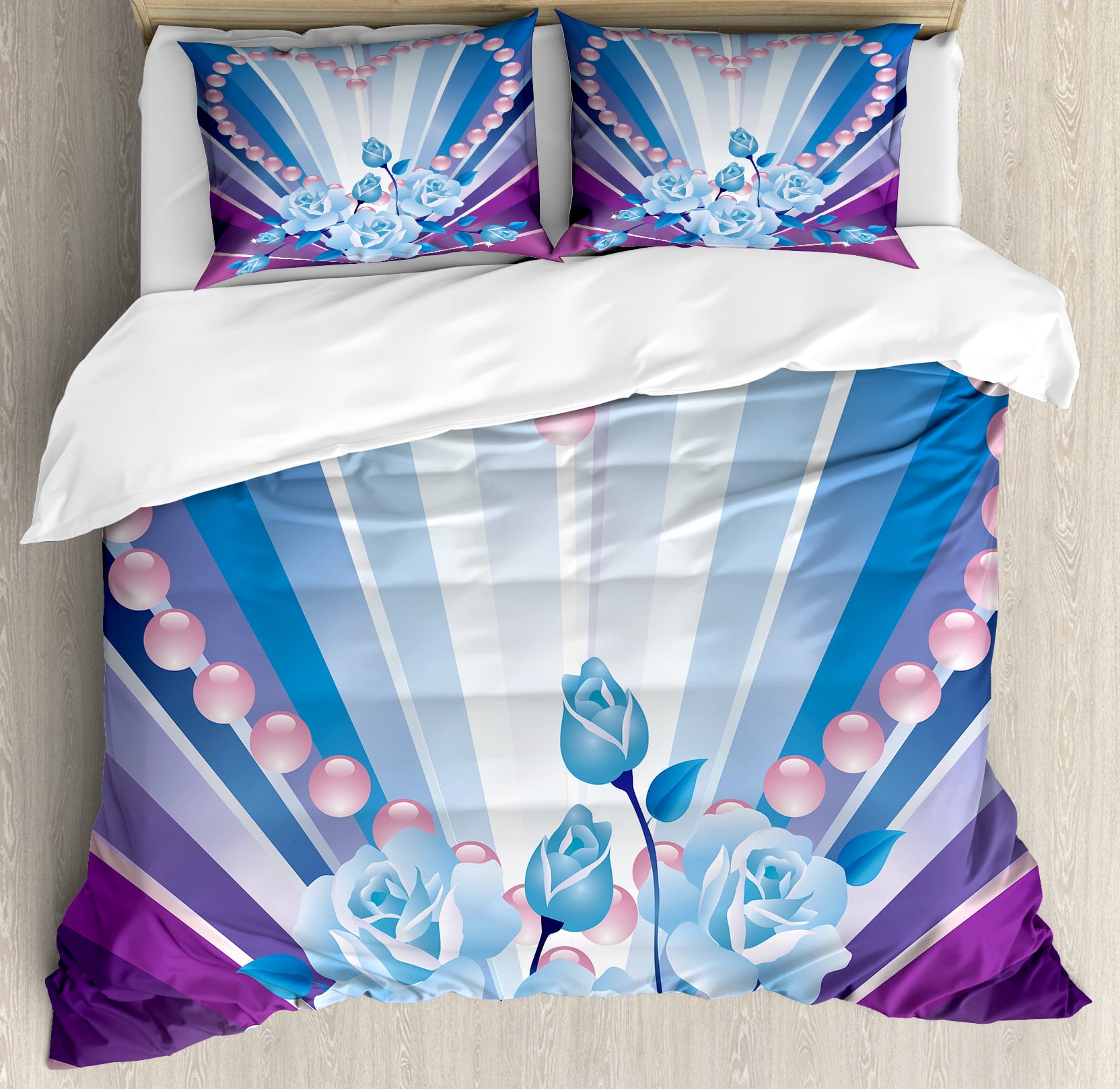 Pearls Duvet Cover Set, Valentine's Day Theme Art Roses Heart on ...