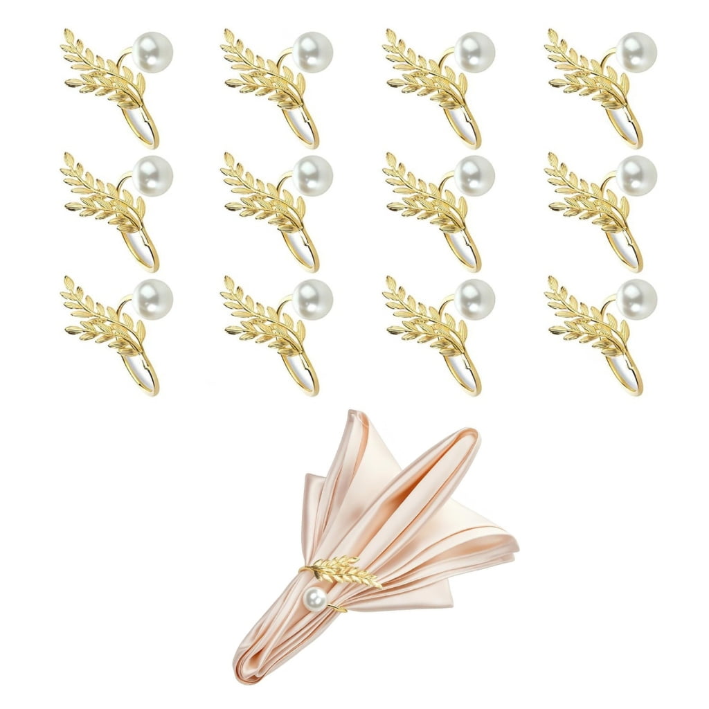 Pearls Embellished Wheats Napkin Rings Iron Alloy Table Setting Wedding ...