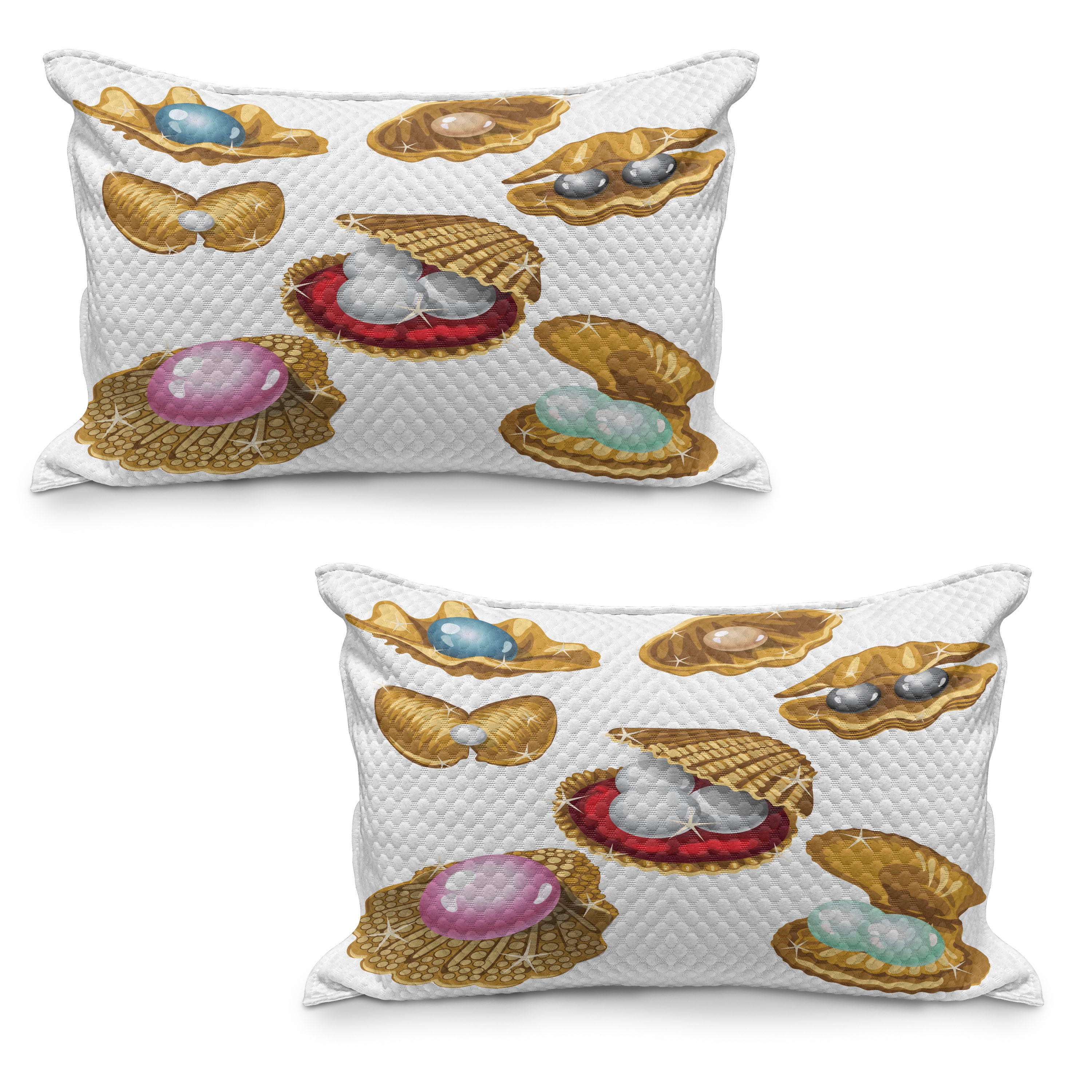 Pearls Quilted Pillowcover Set of 2, Open Shells Different Type of ...