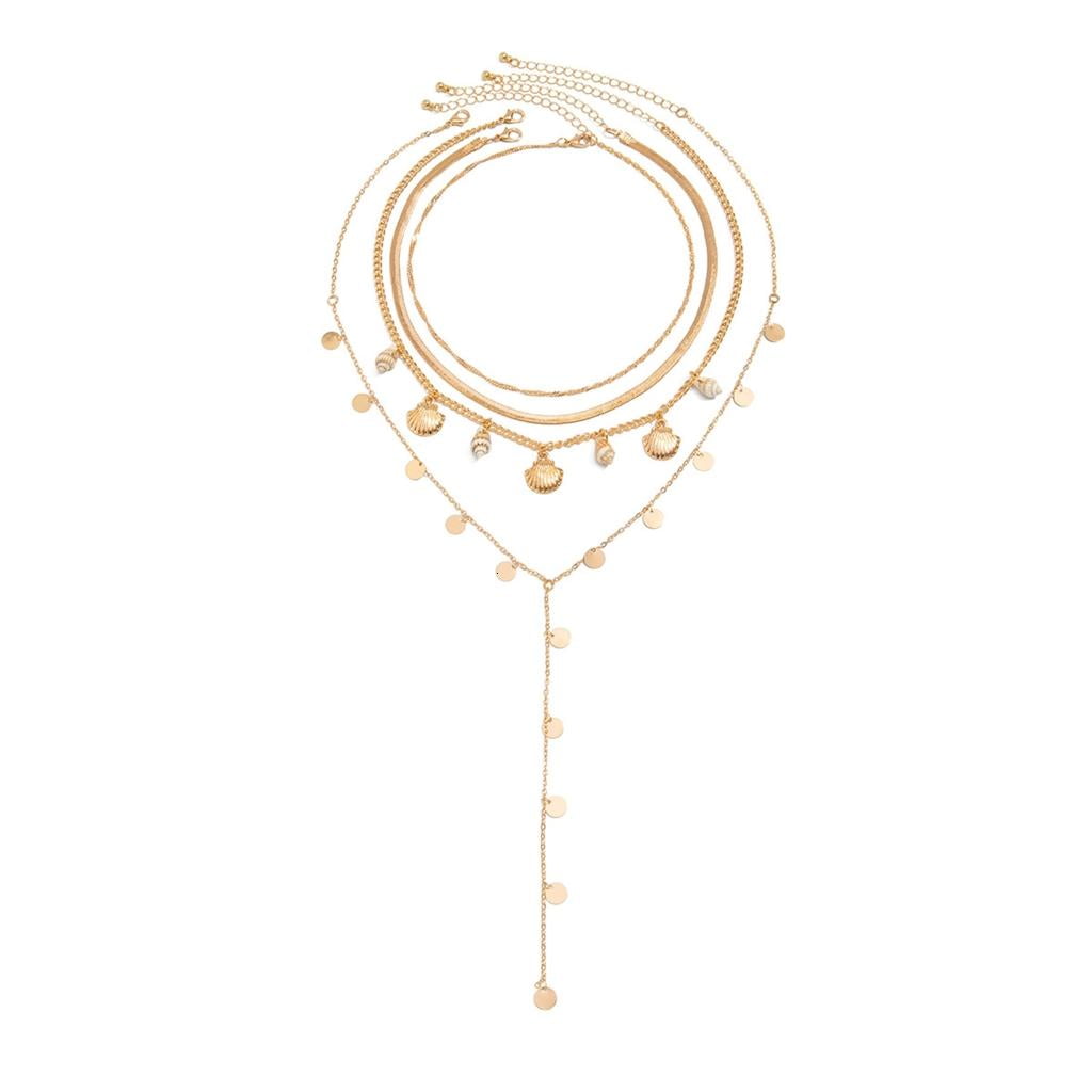 Pearls Seashells Necklace Set Stackable Gold Chains Summer Fashion ...
