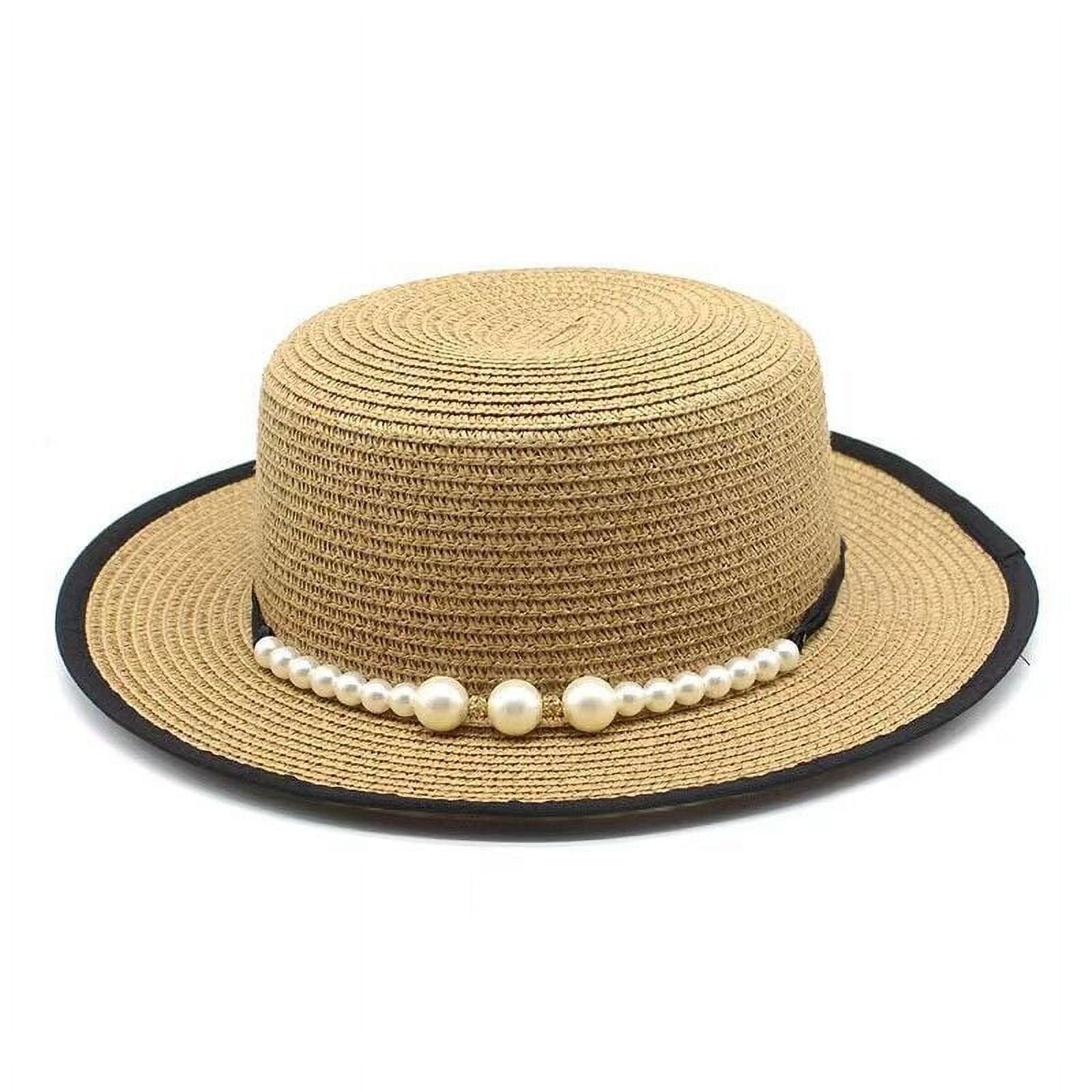 Pearls Summer Uv Beach Cap Wide Brim Sun Protection Straw Hat Folable