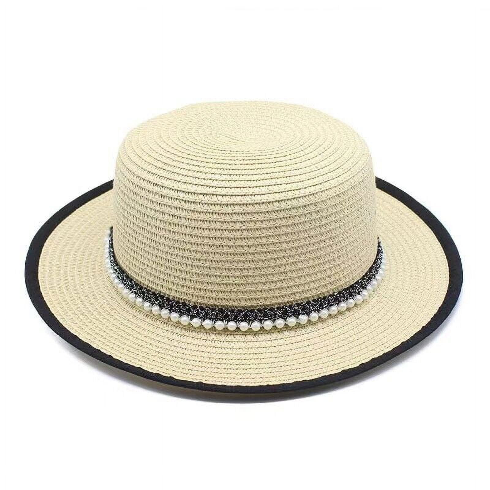 Pearls Summer UV Beach Cap Wide Brim Sun Protection Straw Hat Folable ...