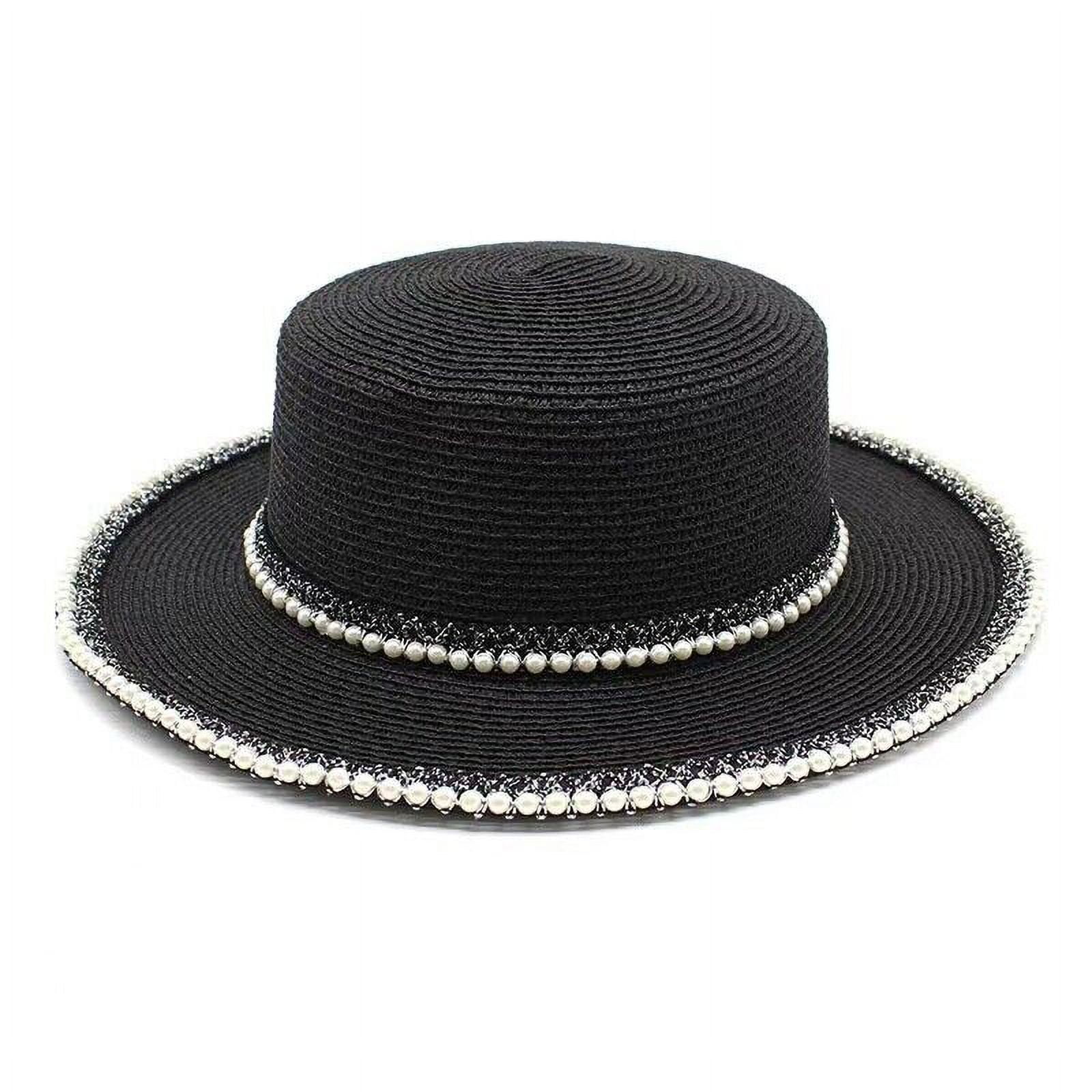 Pearls Summer Uv Beach Cap Wide Brim Sun Protection Straw Hat Folable