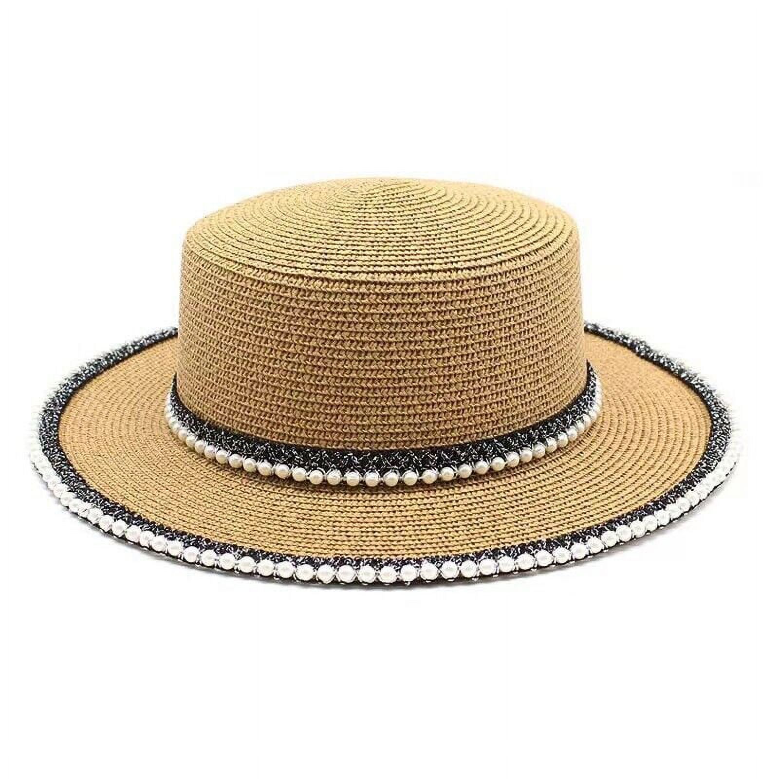 Pearls Summer UV Beach Cap Wide Brim Sun Protection Straw Hat Folable ...
