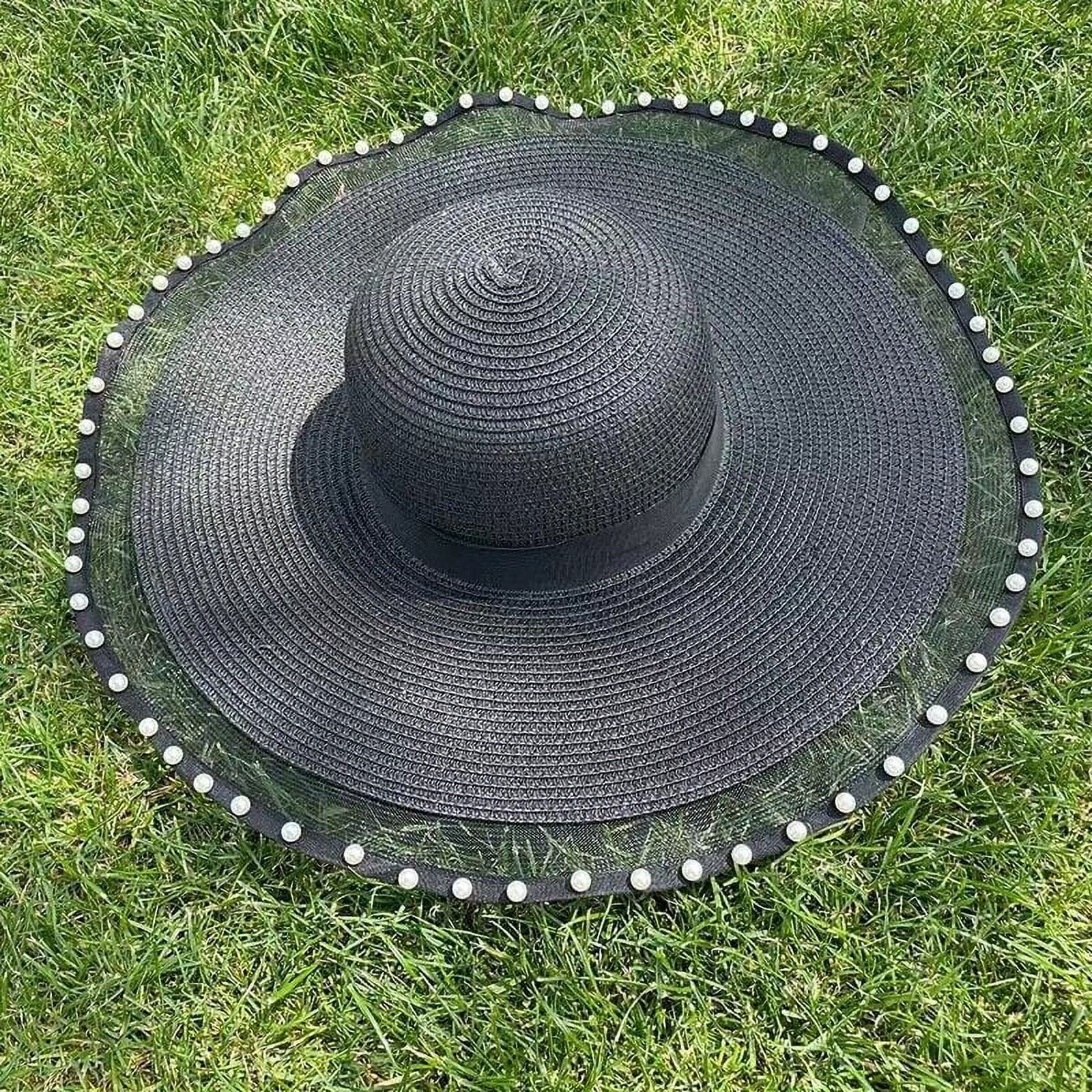 Pearls Summer UV Beach Cap Wide Brim Sun Protection Straw Hat Folable ...