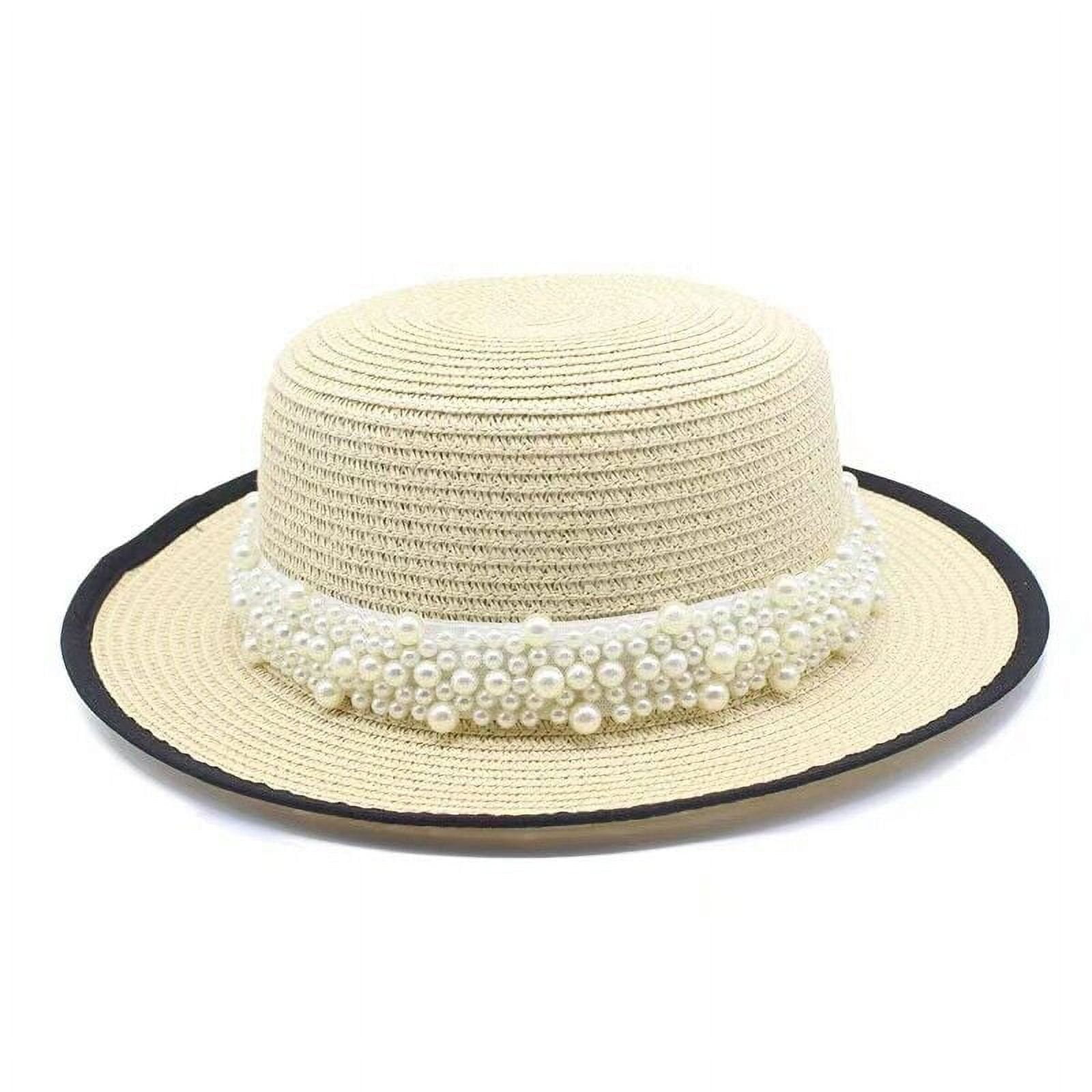 Pearls Summer UV Beach Cap Wide Brim Sun Protection Straw Hat Folable ...