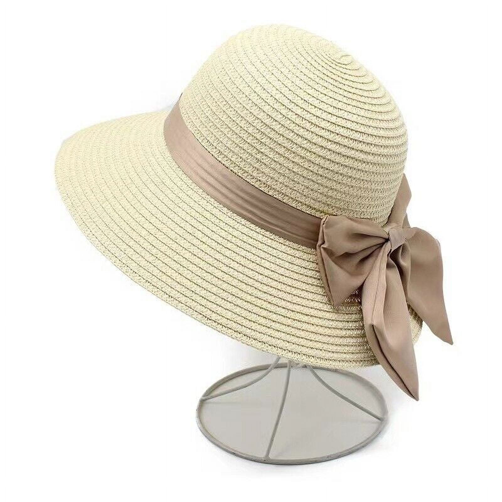 Pearls Summer Uv Beach Cap Wide Brim Sun Protection Straw Hat Folable