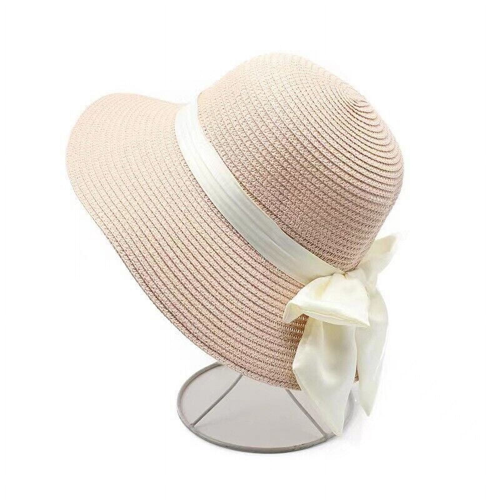 Pearls Summer Uv Beach Cap Wide Brim Sun Protection Straw Hat Folable