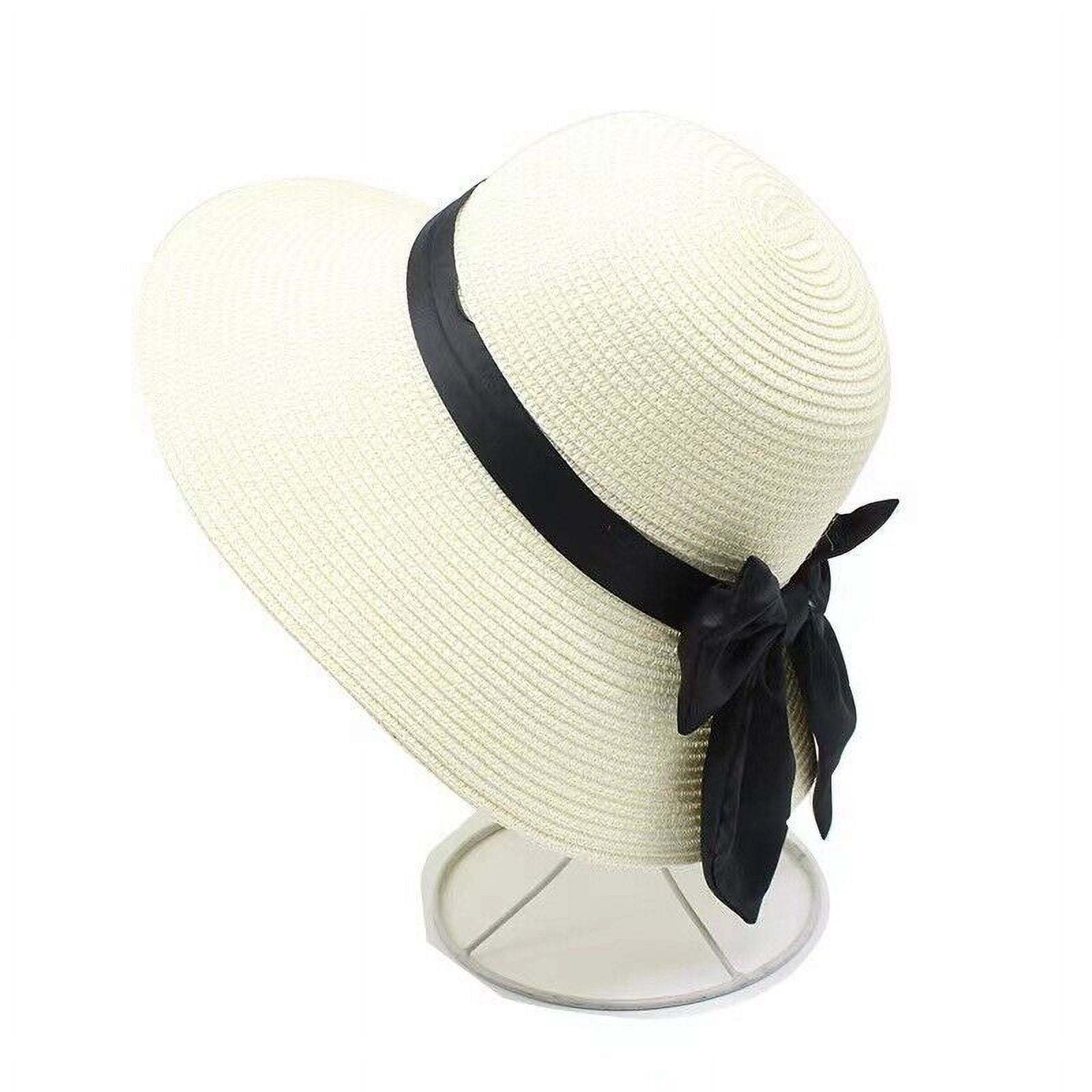 Pearls Summer Uv Beach Cap Wide Brim Sun Protection Straw Hat Folable