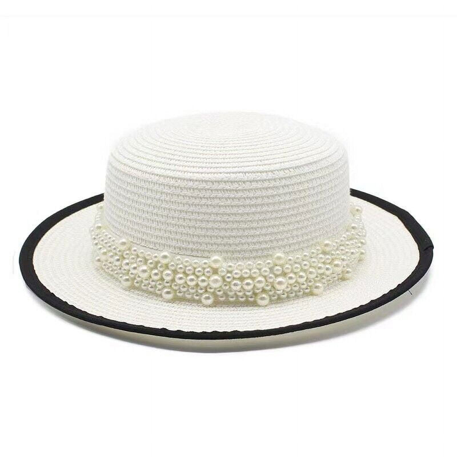 Pearls Summer Uv Beach Cap Wide Brim Sun Protection Straw Hat Folable