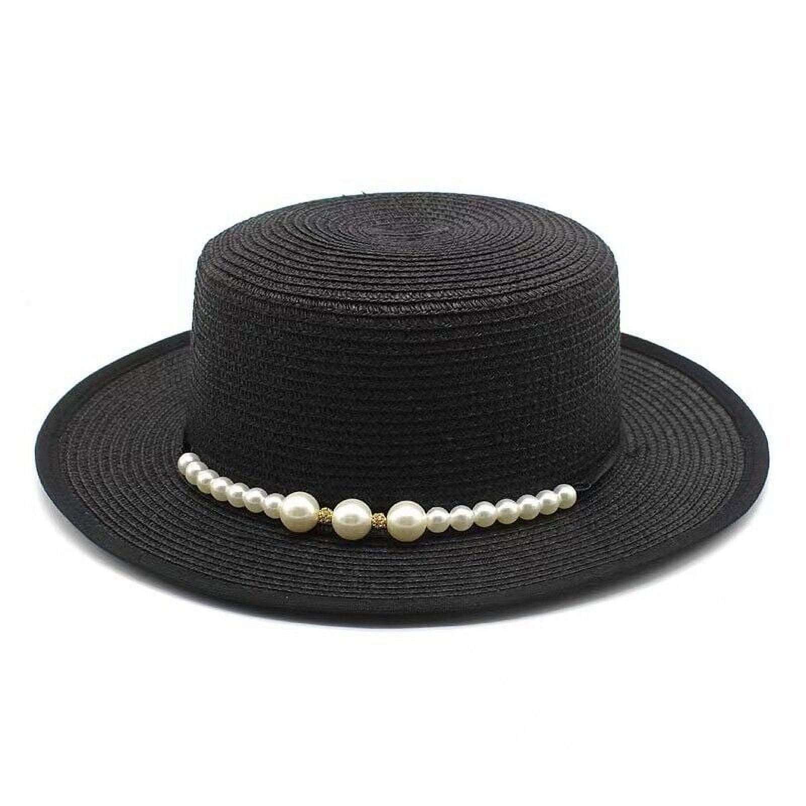 Pearls Summer Uv Beach Cap Wide Brim Sun Protection Straw Hat Folable