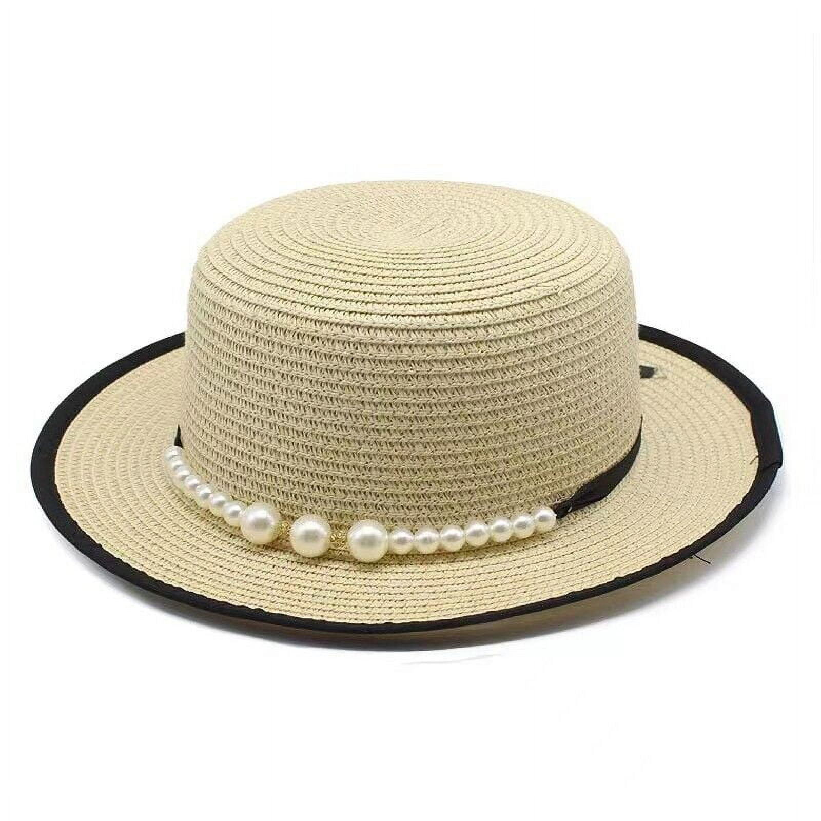 Pearls Summer UV Beach Cap Wide Brim Sun Protection Straw Hat Folable ...