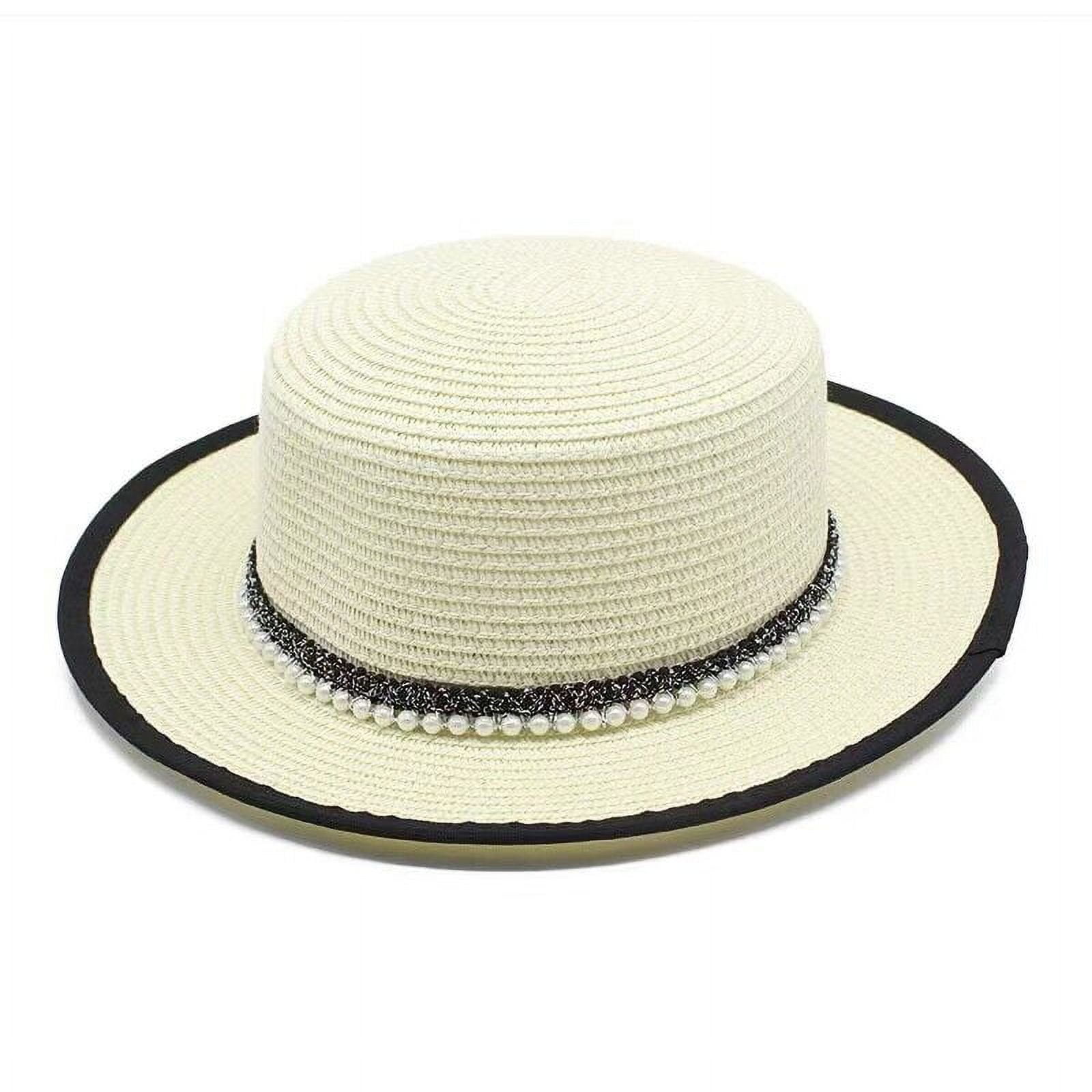 Pearls Summer UV Beach Cap Wide Brim Sun Protection Straw Hat Folable ...