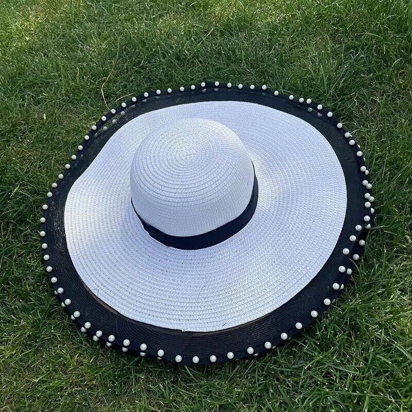 Pearls Summer UV Beach Cap Wide Brim Sun Protection Straw Hat Folable ...