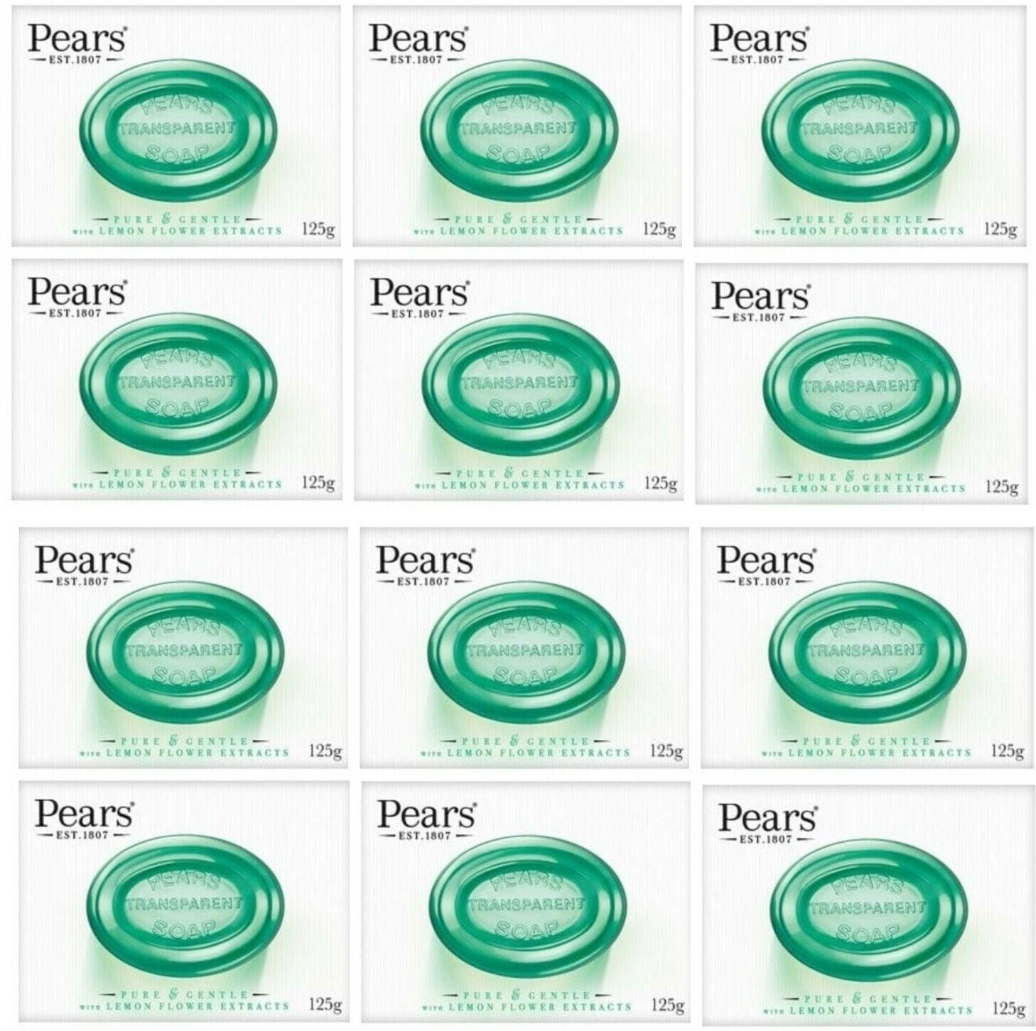 Pears Oil Clear Soap 12 Pack, Lemon Flower Extract, Pure Transparent ...