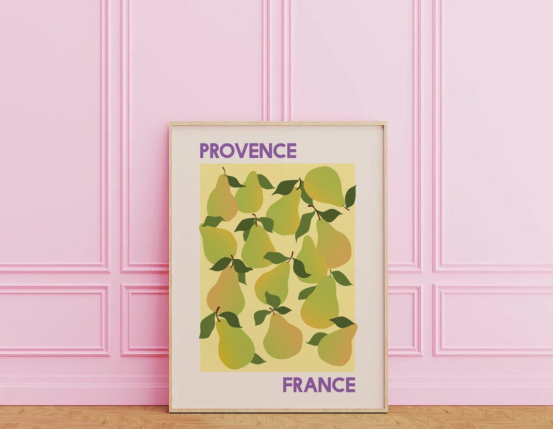 Pears Provence France Poster Pear Fruit Market Wall Art Yellow Kitchen ...