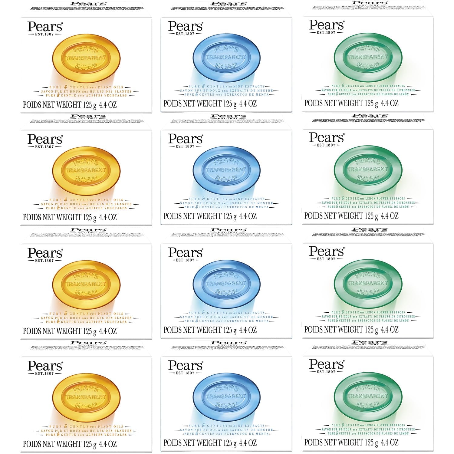 Pears Face & Body Soap 12-Pack, Hydrating Glycerin Bar with Mild ...