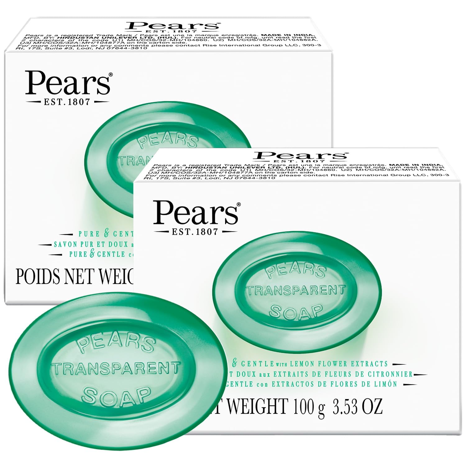 Pears Soap, Pure & SAF21 Gentle with Lemon Flower Extract, 2-Pack ...