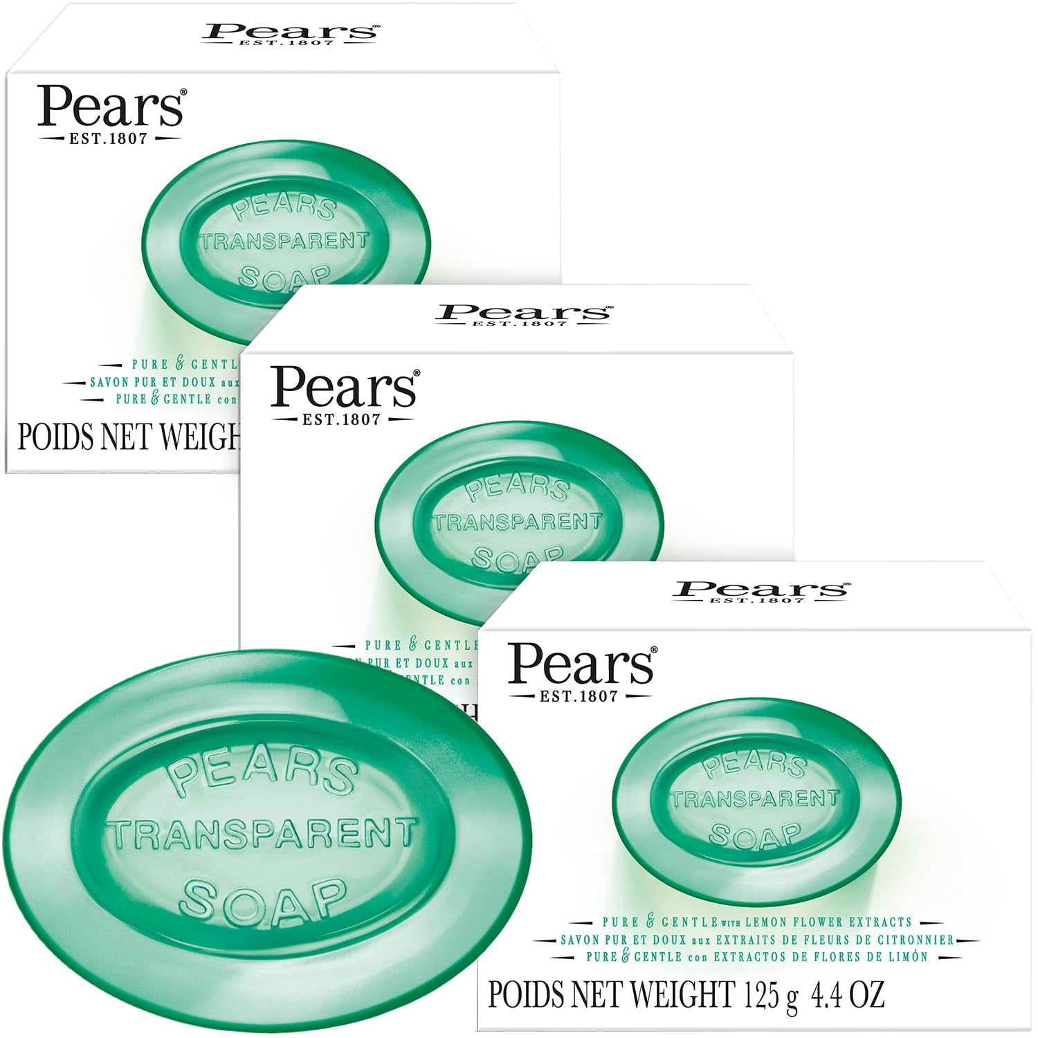 Pears Soap, Pure & VTF5 Gentle with Lemon Flower Extracts, 3-Pack ...