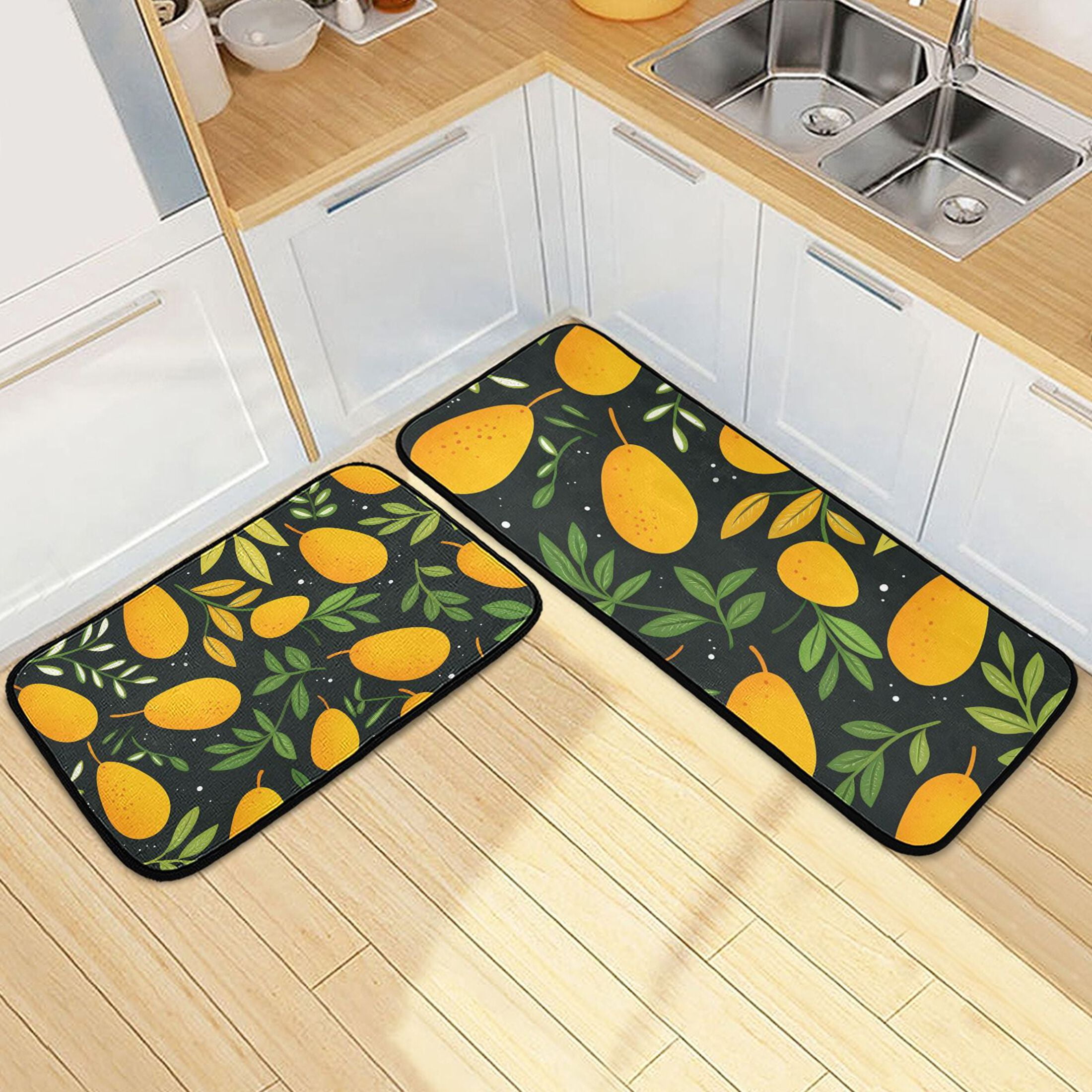 Pears and Leaves Kitchen Mats Set 2 Piece Non Slip Floor Foam Rugs ...