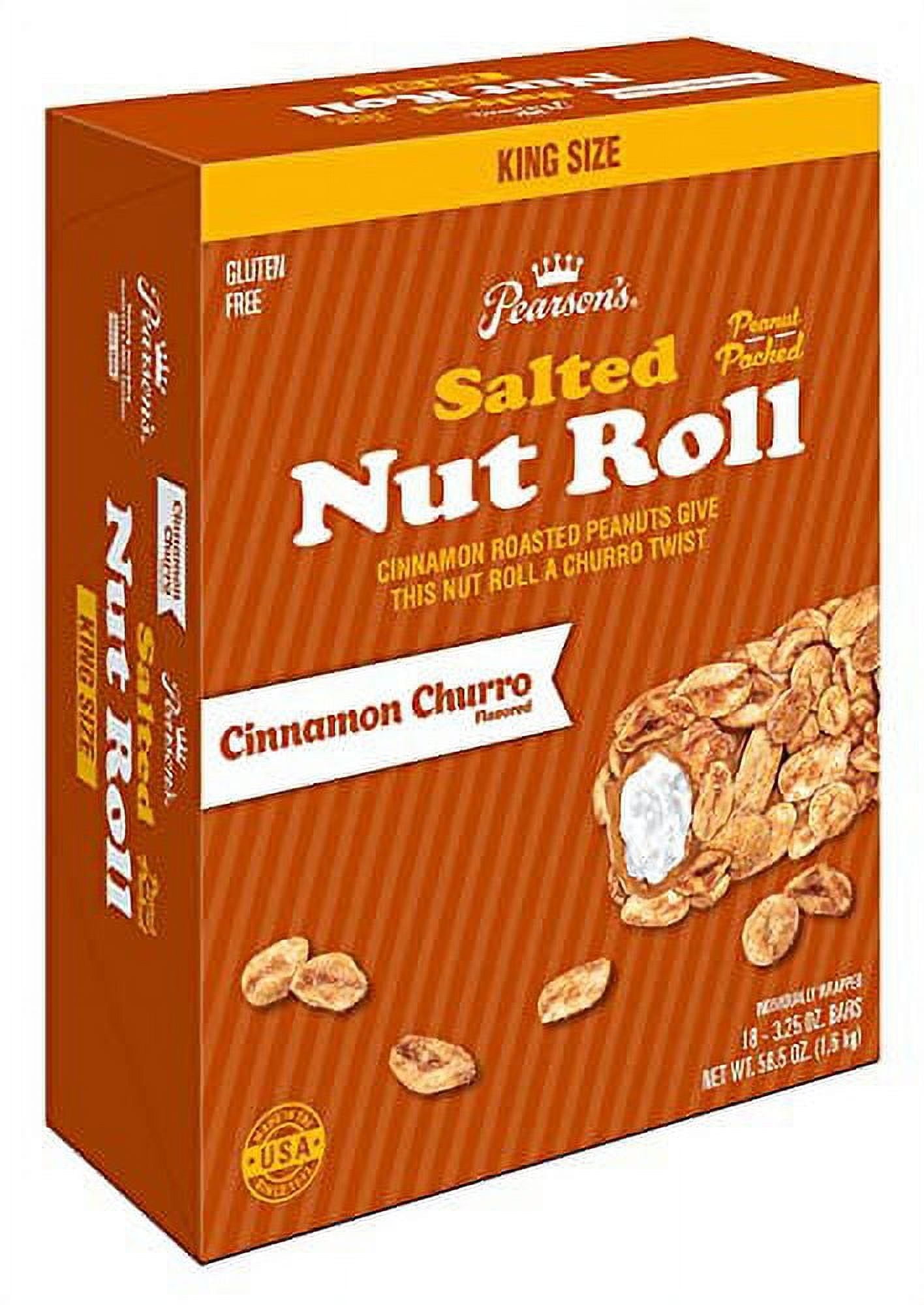 Pearson's King-Size Cinnamon Churro Salted Nut Roll, Peanut-Infused, Uniquely Salty, 3.25 oz, 18 ...