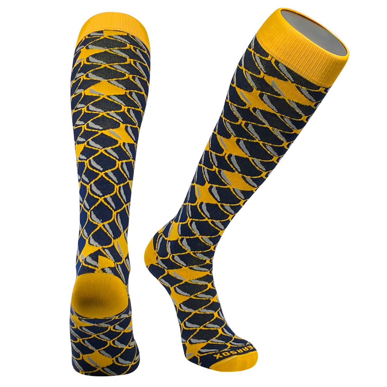 Pearsox Fish, Dragon Scales Knee High Long Socks - Navy Gold (XS ...