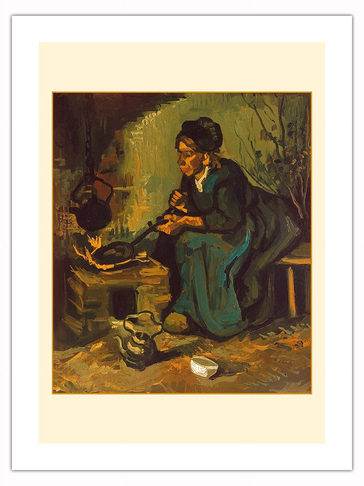 Peasant Woman Cooking by a Fireplace - From an Original Color Painting ...