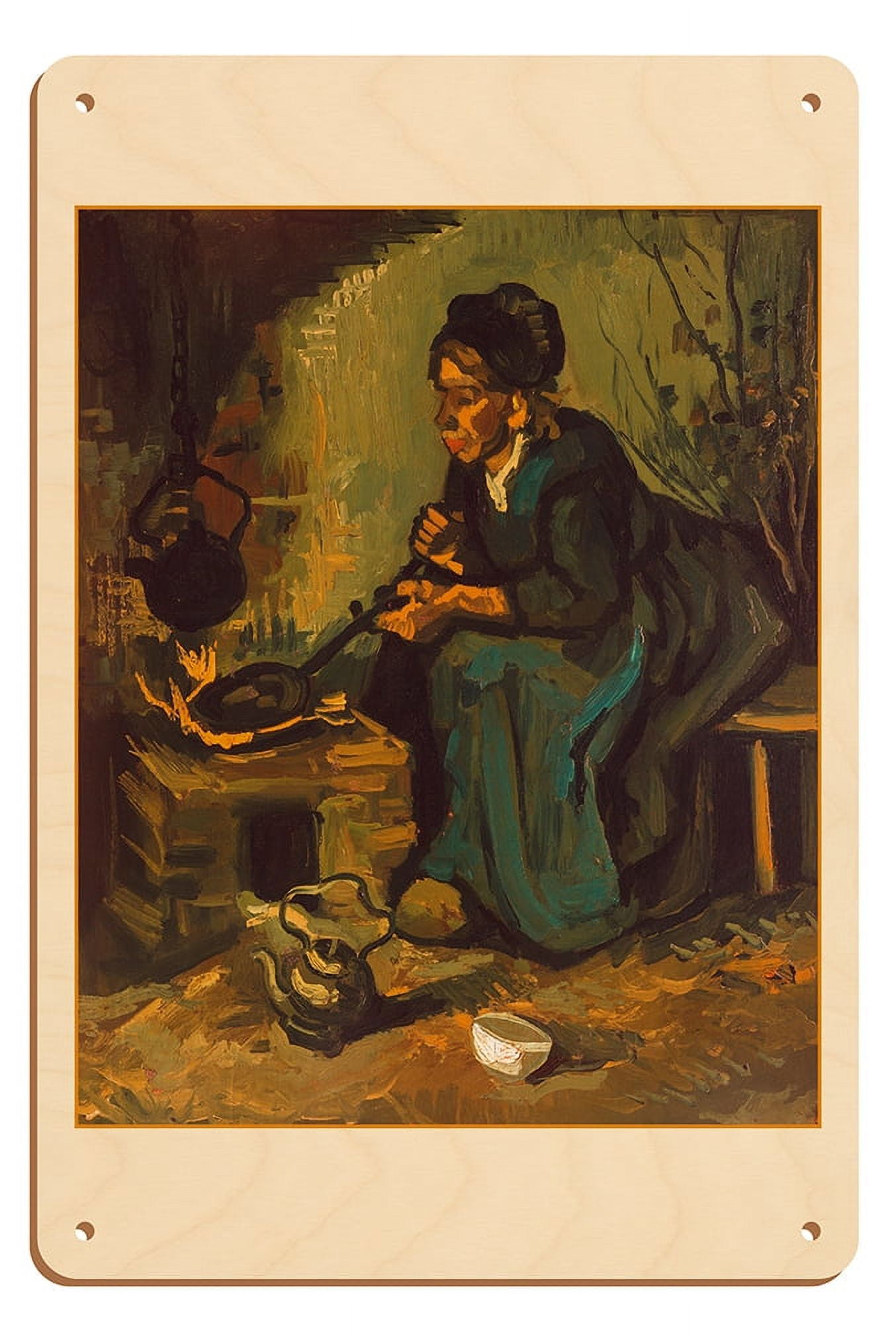 Peasant Woman Cooking by a Fireplace - From an Original Color Painting ...
