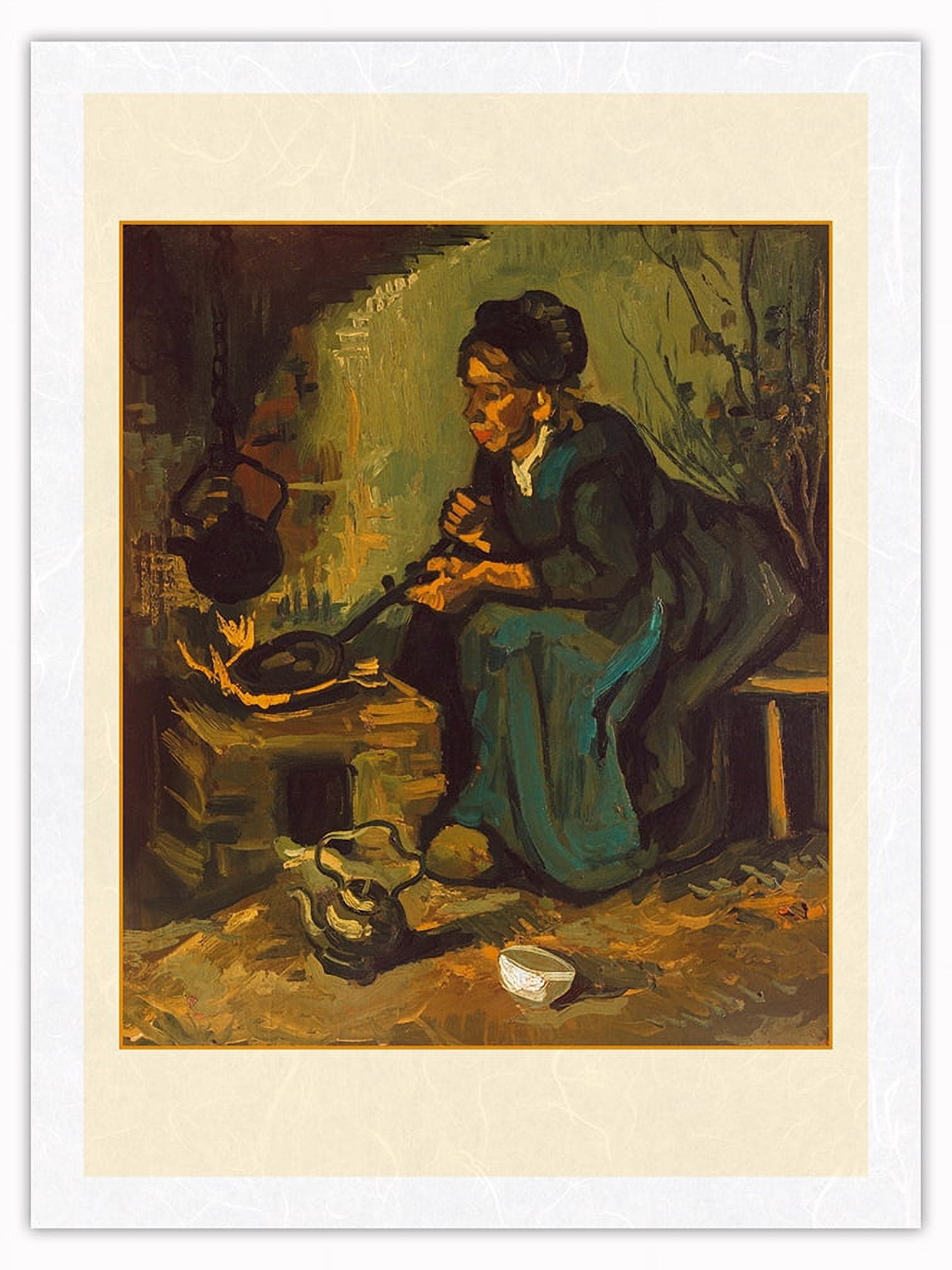 Peasant Woman Cooking by a Fireplace - From an Original Color Painting ...