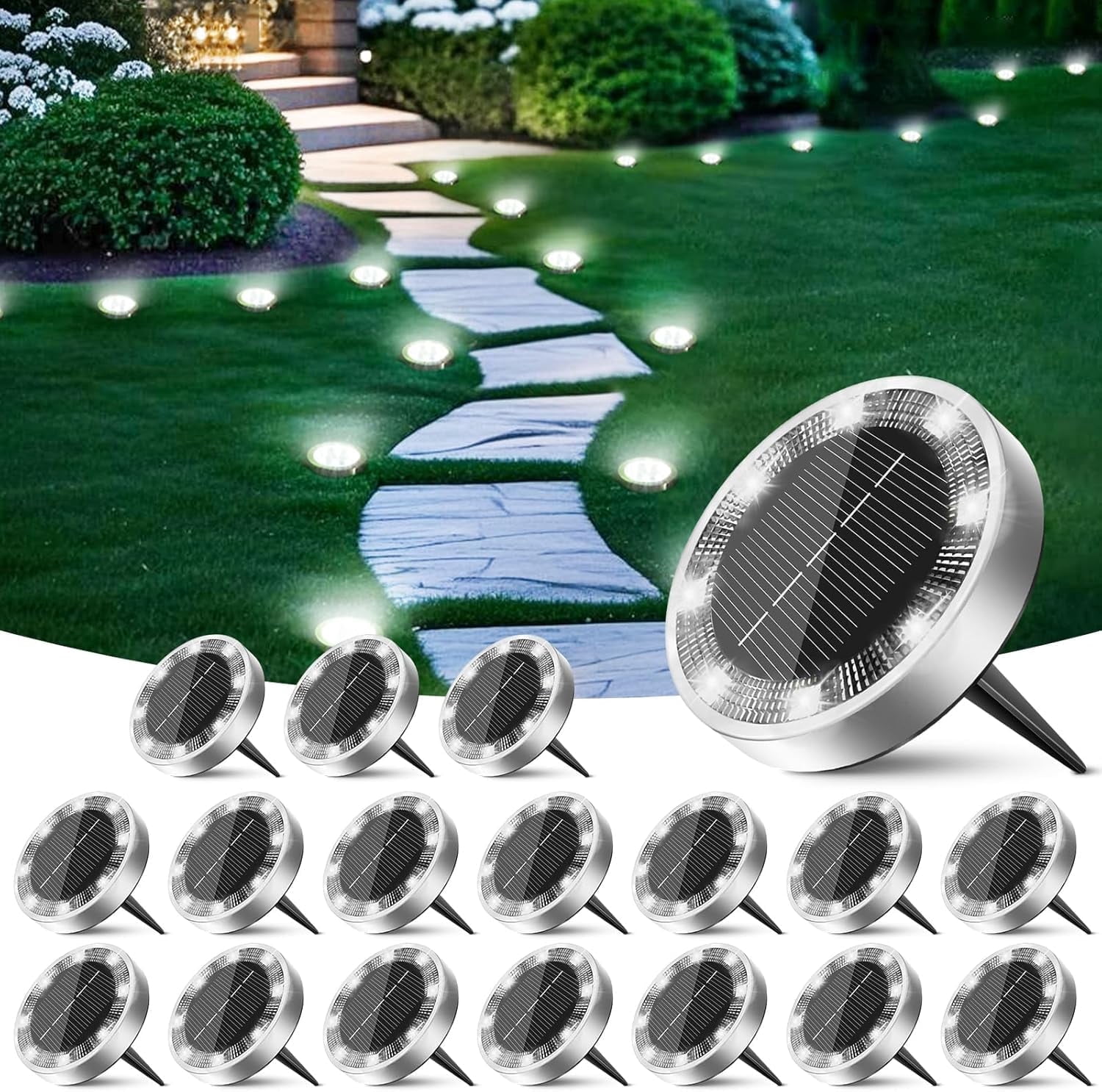Peasur 16 Pack Mini Solar Ground Lights, IP68 Waterproof Anti-Rust Flat ...