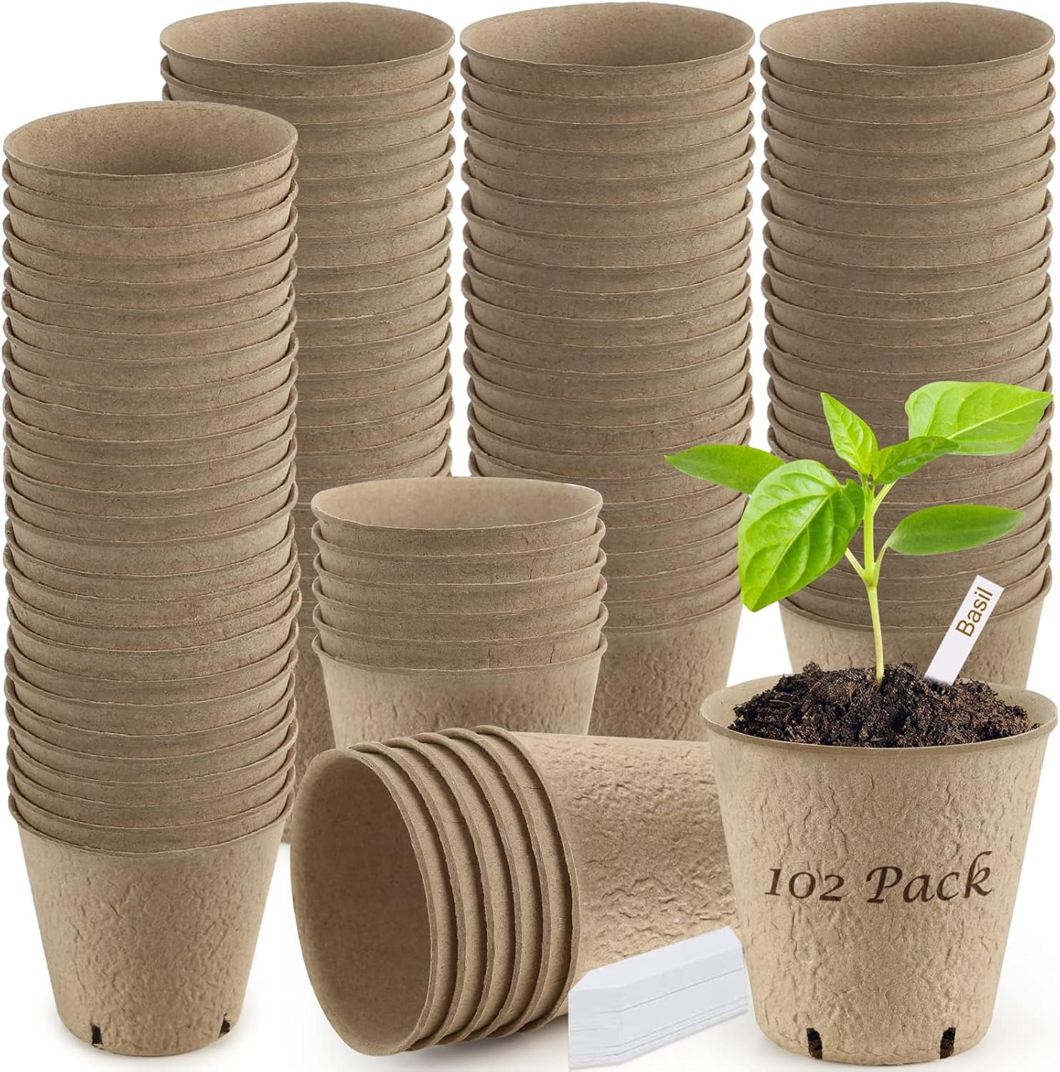 Peat Pots, 102 Pack 3.15 Inch Biodegradable Planting Pots for Seedlings ...