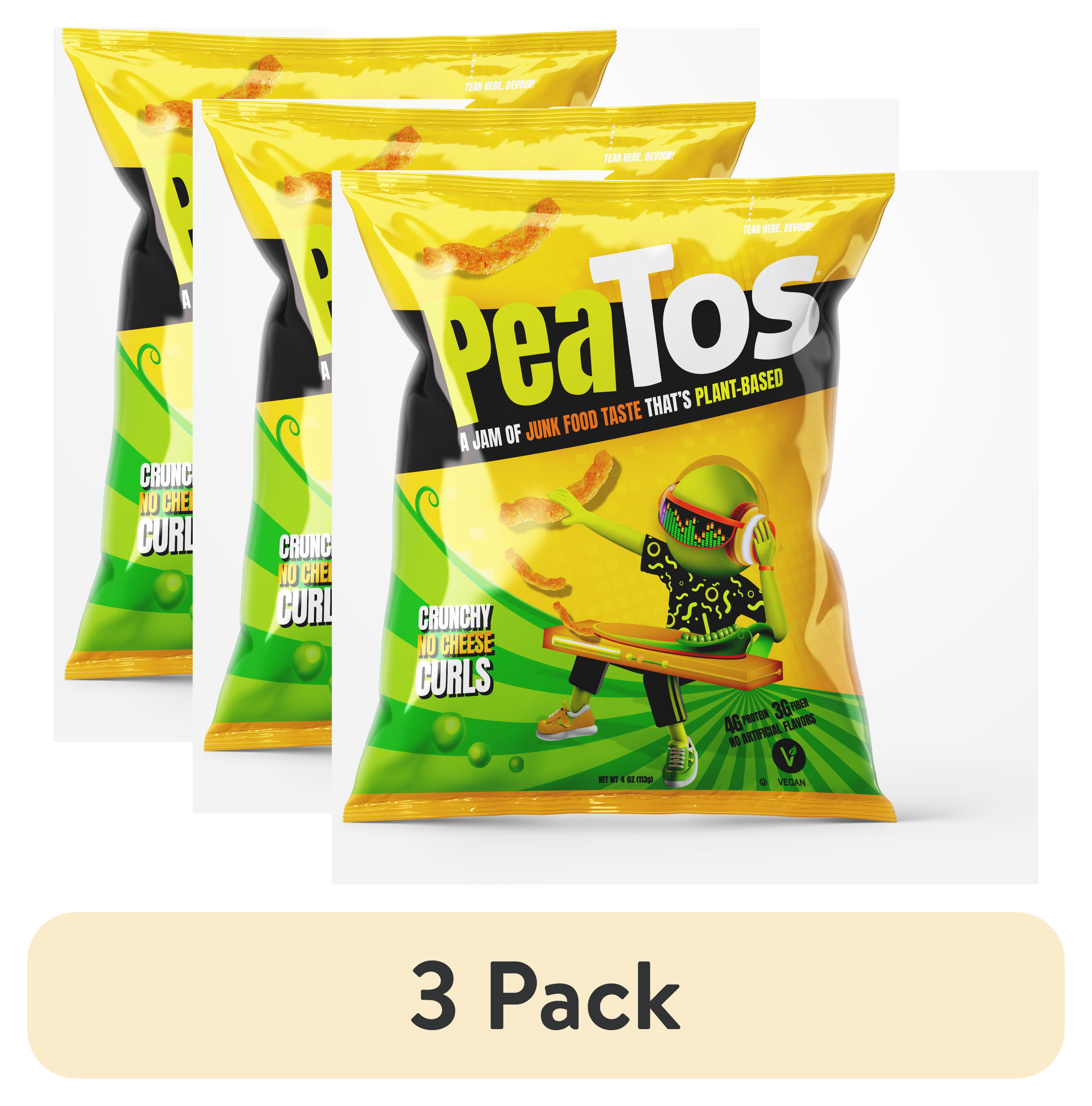 (3 pack) Peatos Classic No Cheese Crunchy Curls Snack, 4 Ounces ...
